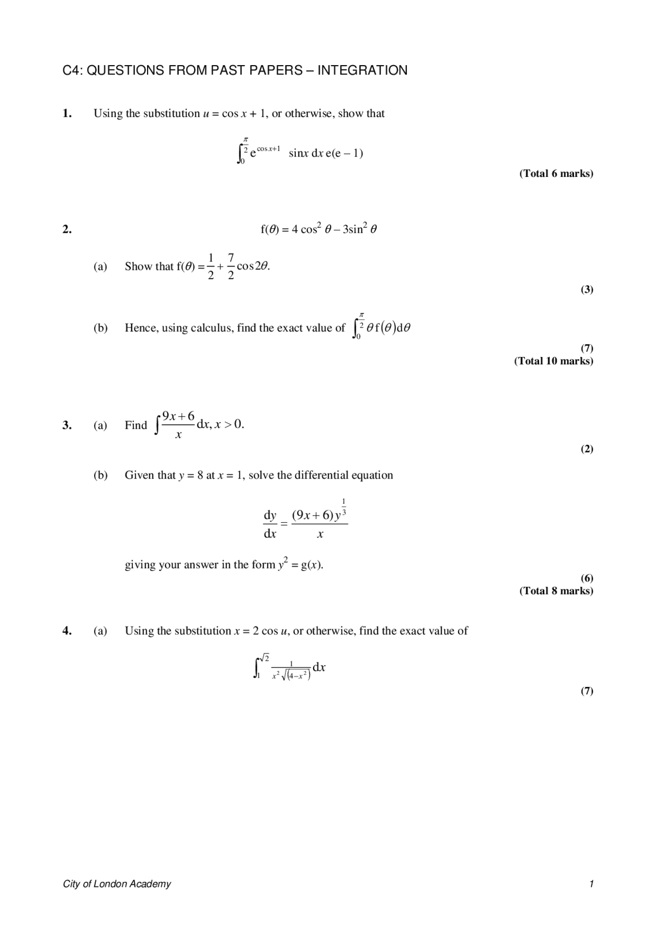 C4-integration.pdf | Slides Algebra - Docsity