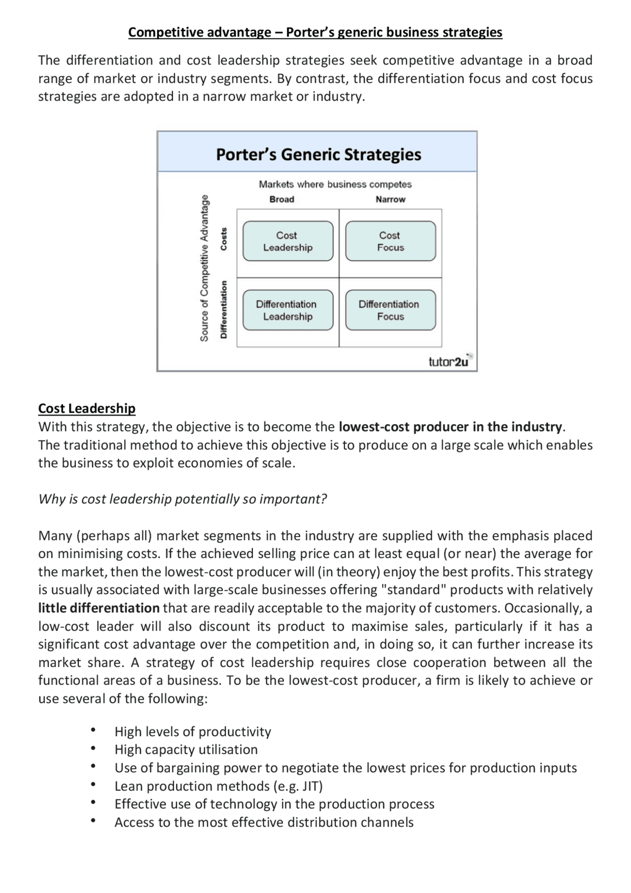 Porter's Generic Business Strategies: Cost Leadership and ...