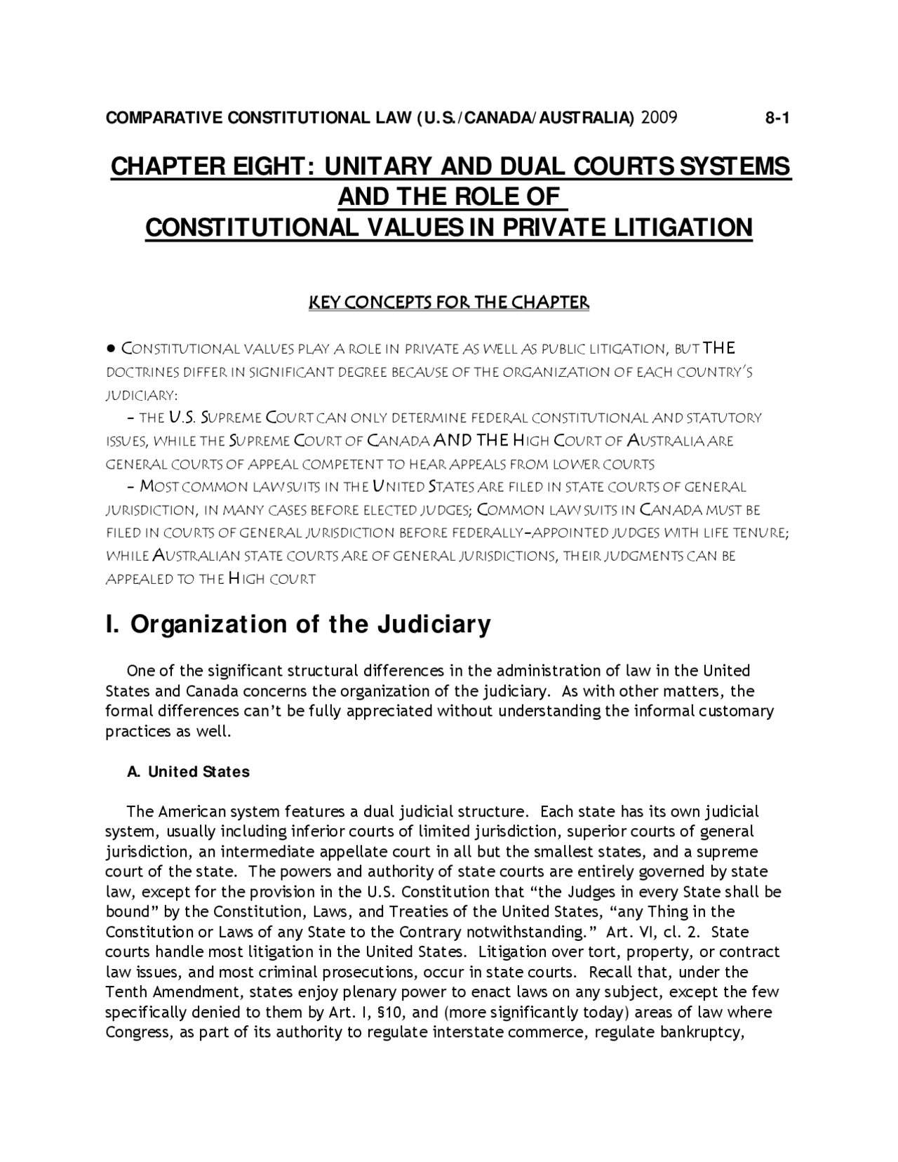 Chapter Eight: Unitary and Dual Courts Systems and the Role ...