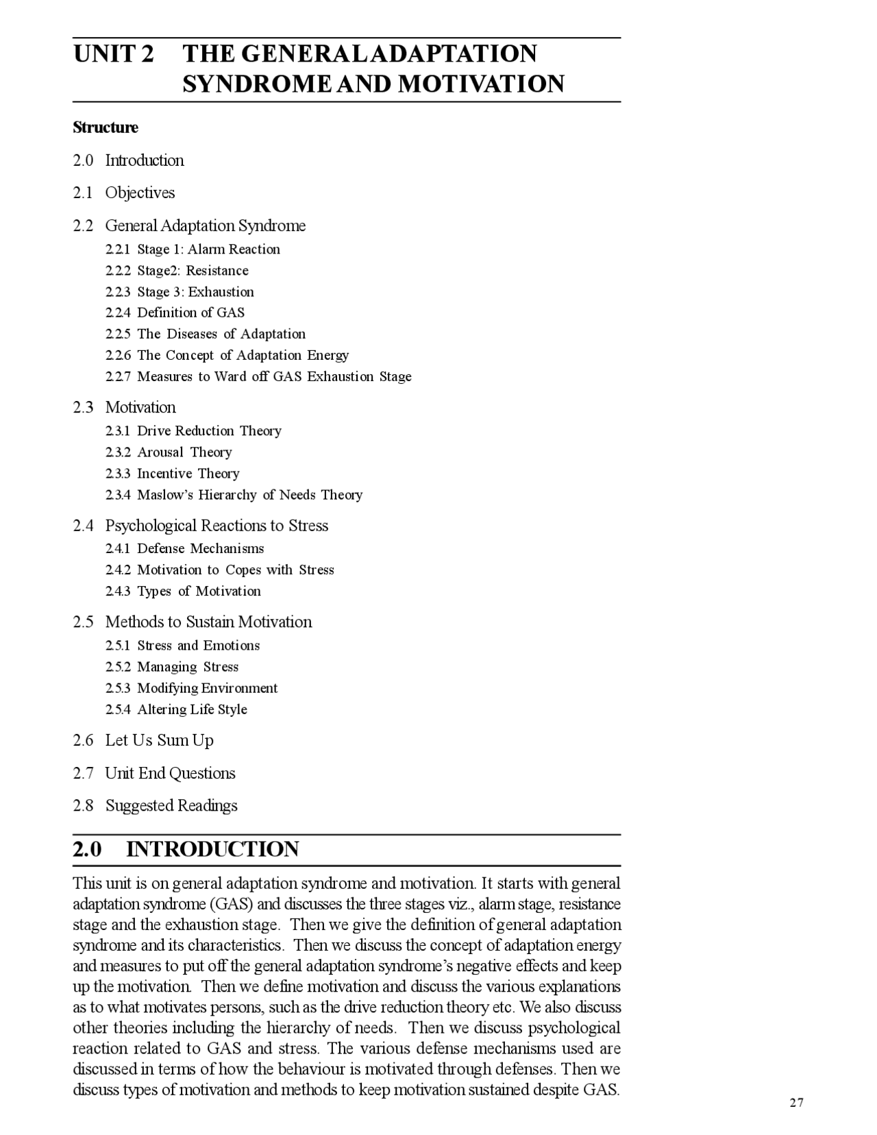 Unit 2 The General Adaptation Syndrome And Lecture Notes Law