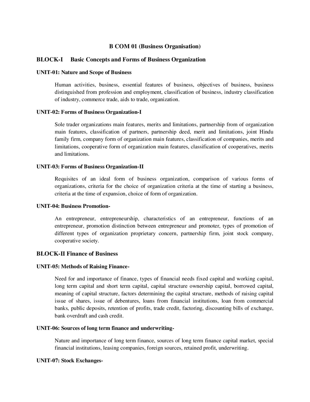 B COM 01 (Business Organisation) BLOCK-I Basic Concepts ... | Slides ...