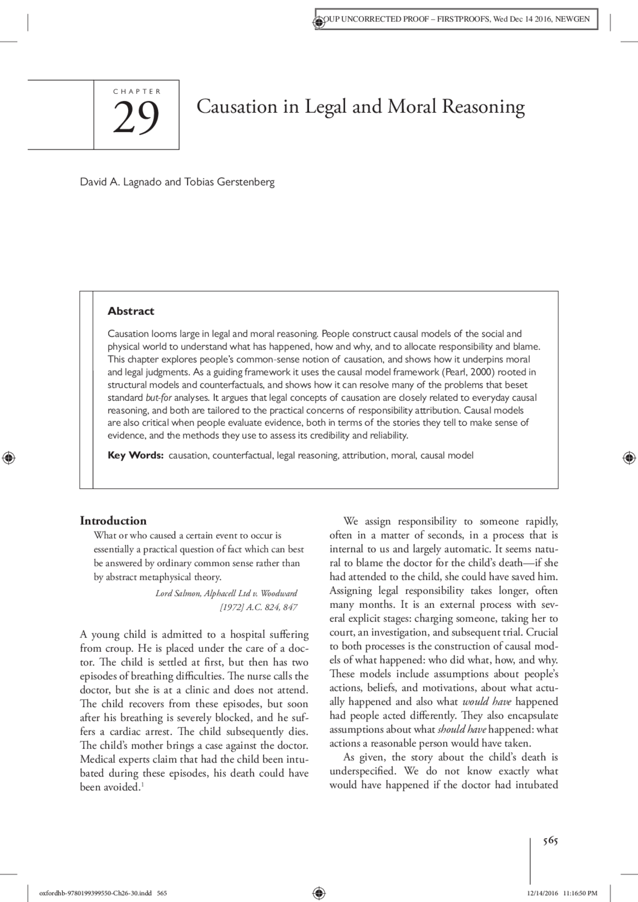Causation In Legal And Moral Reasoning Lecture Notes Reasoning Docsity