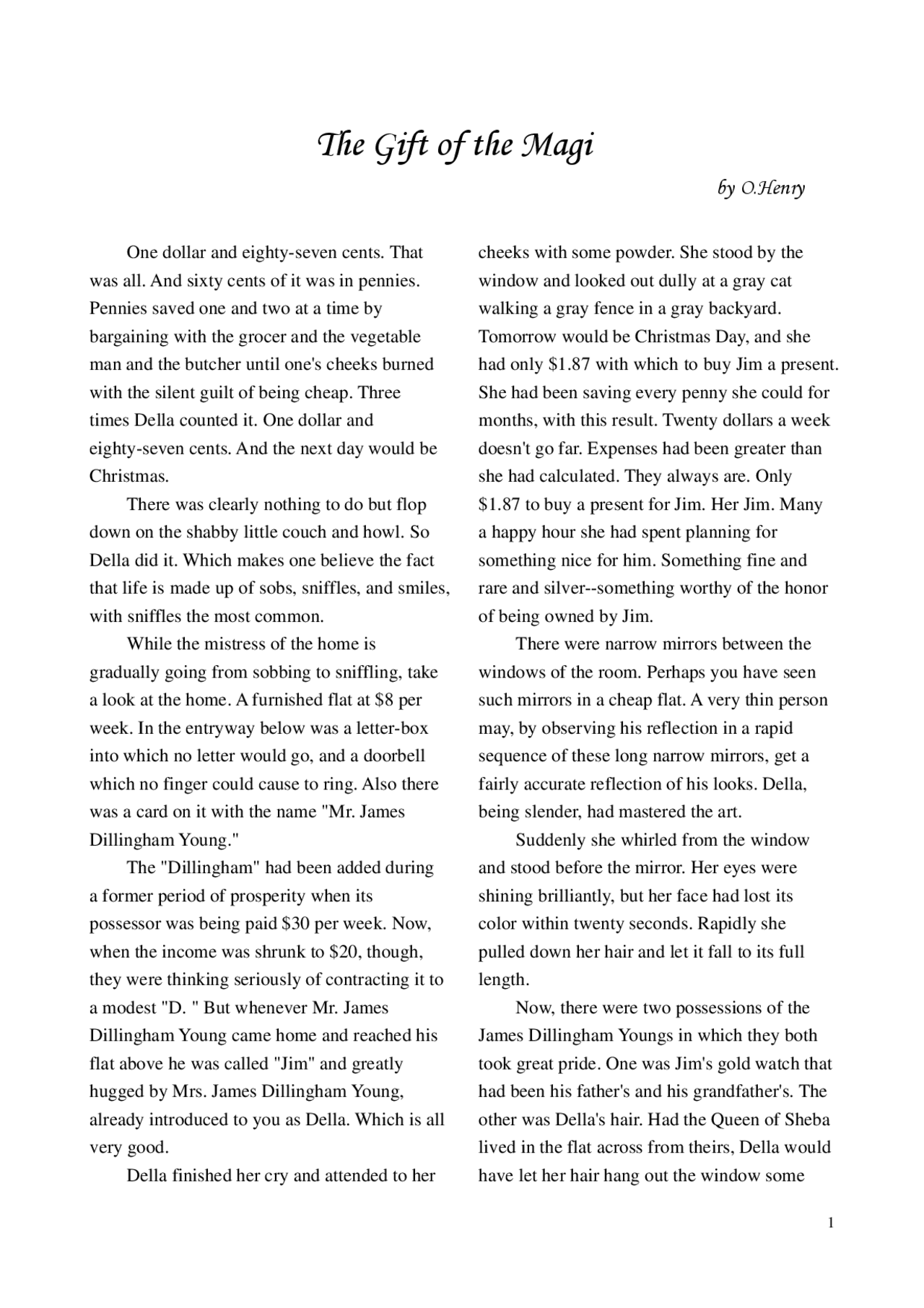 The Gift of the Magi | Schemes and Mind Maps Art | Docsity