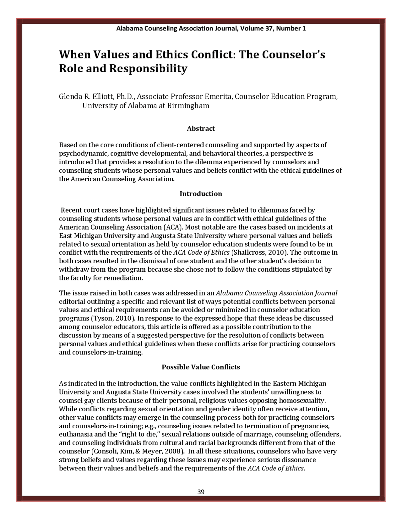 When Values and Ethics Conflict: The Counselor's Role and ... | Study ...