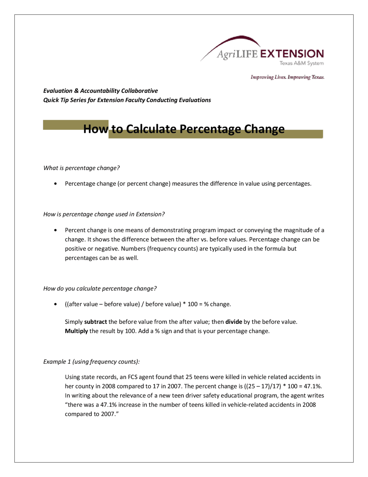 Calculating Percentage Change: A Quick Tip for Extension Faculty ...