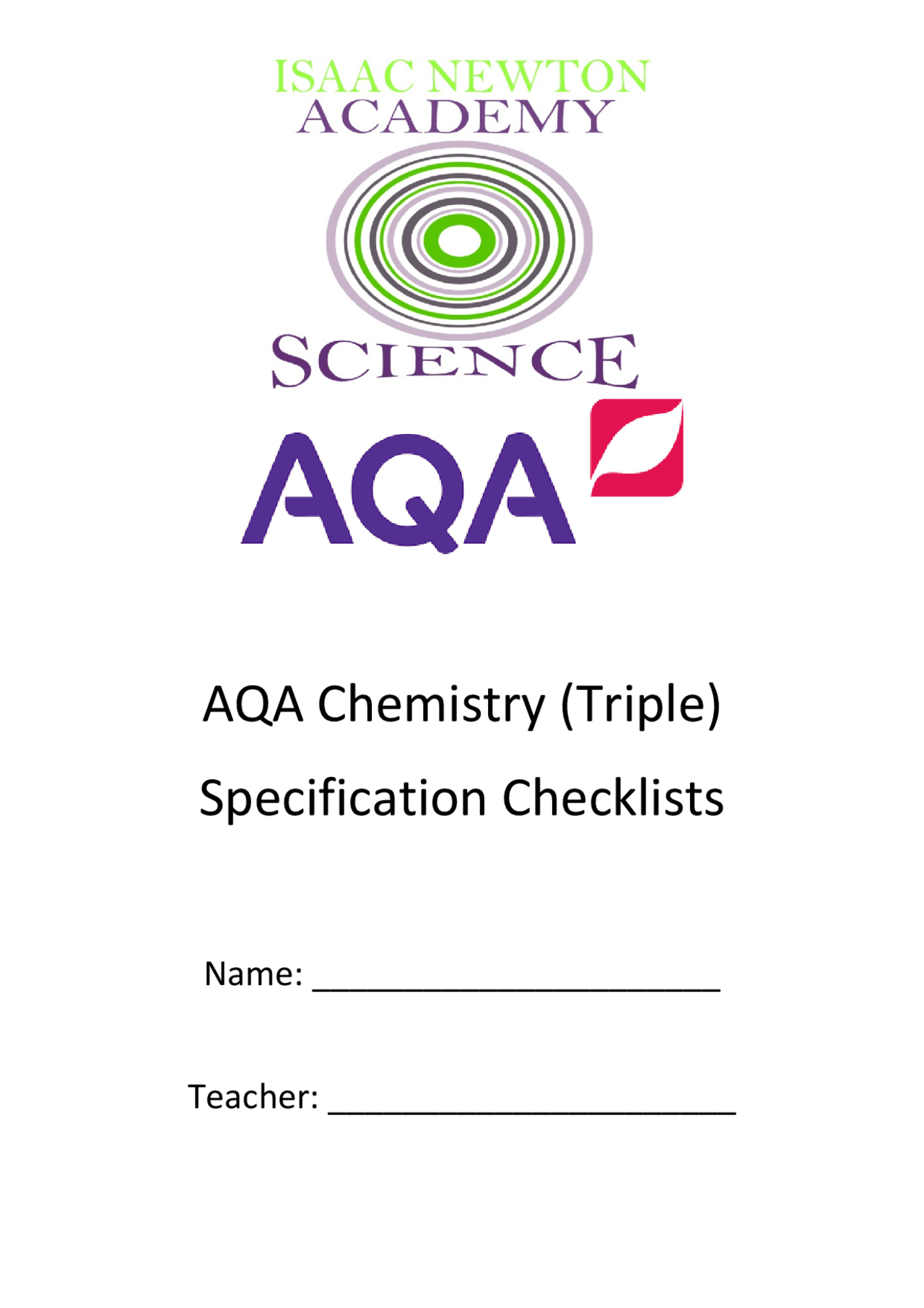 AQA Chemistry (Triple) Specification Checklists | Schemes and Mind Maps ...