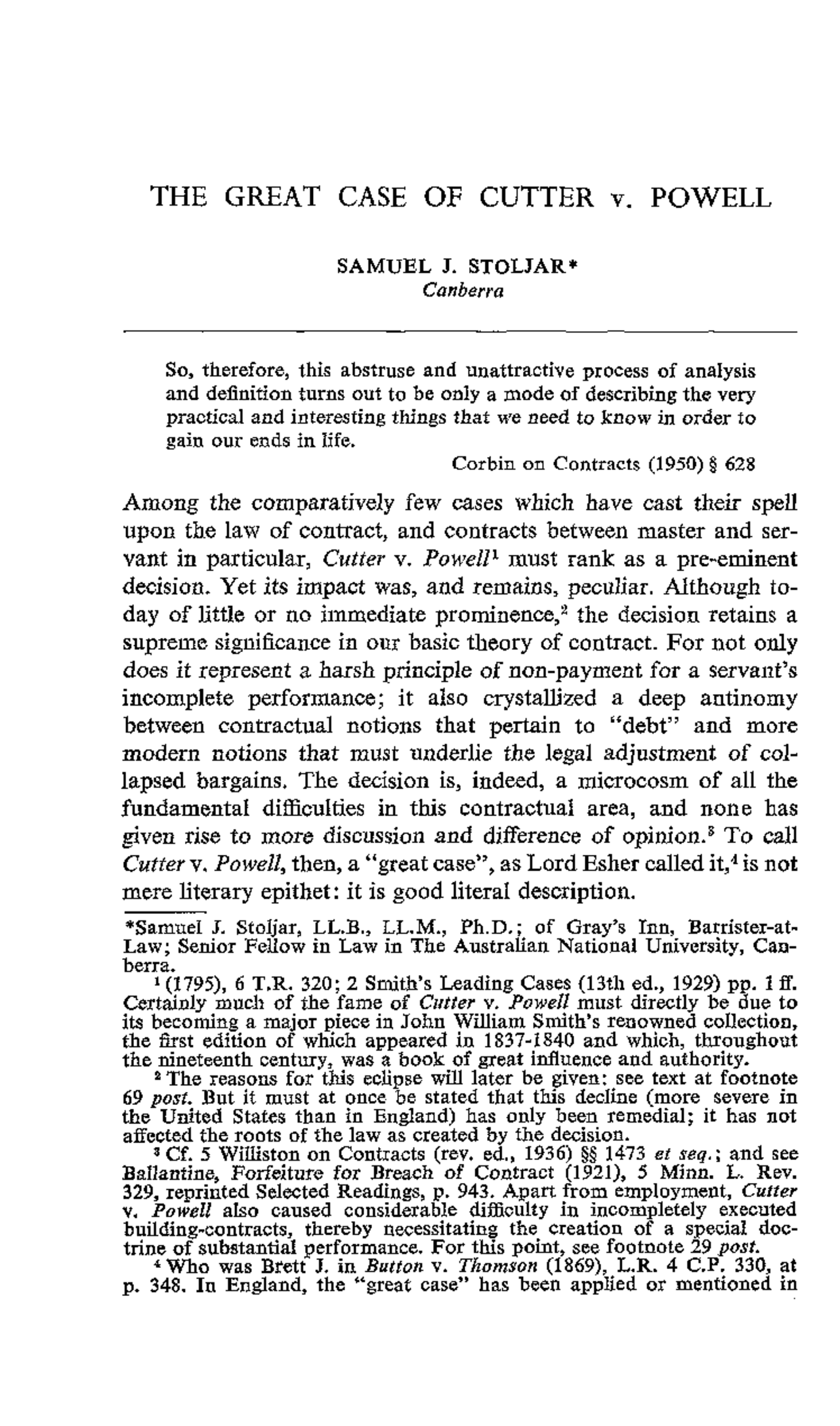 The Great Case Of Cutter V Powell Lecture Notes Law Docsity