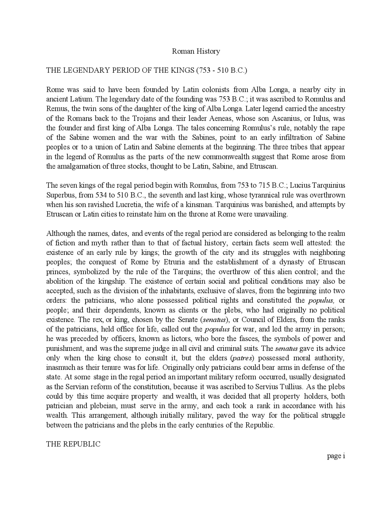 Roman History THE LEGENDARY PERIOD OF THE KINGS (753 | Exams History ...