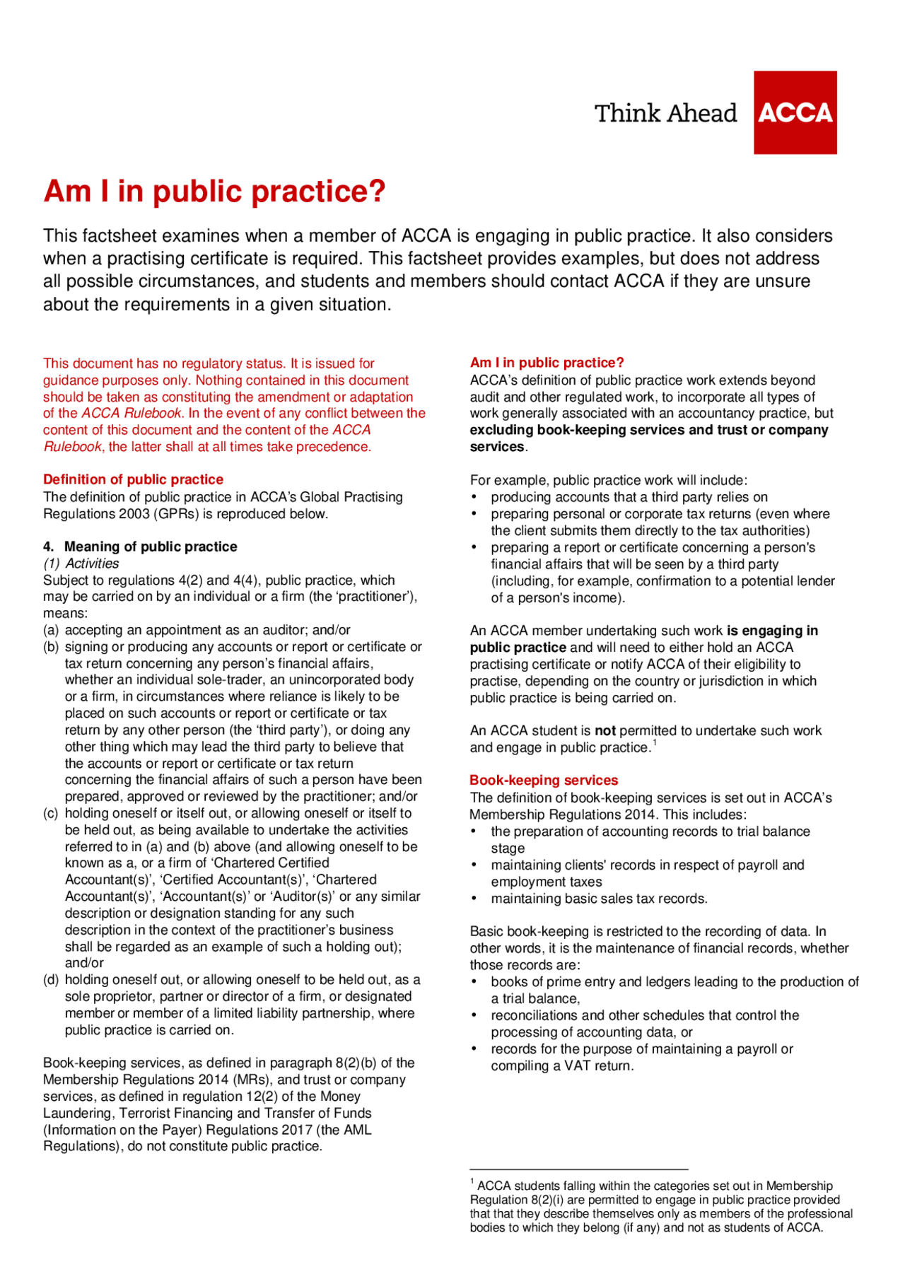 ACCA Global Practising Regulations: Public Practice Definition & Member ...