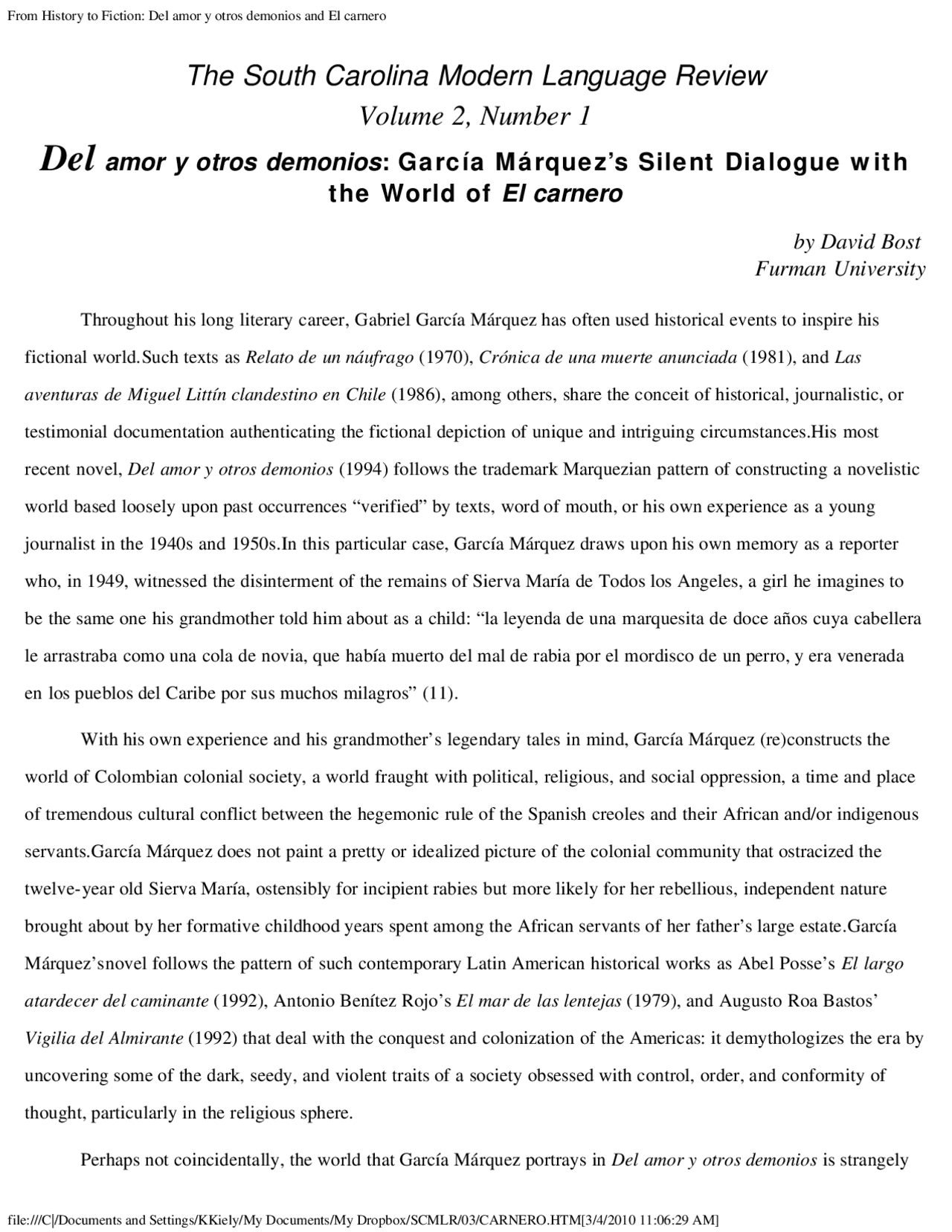 Comparing García Márquez's 'Del amor y otros demonios' with Rodríguez ...