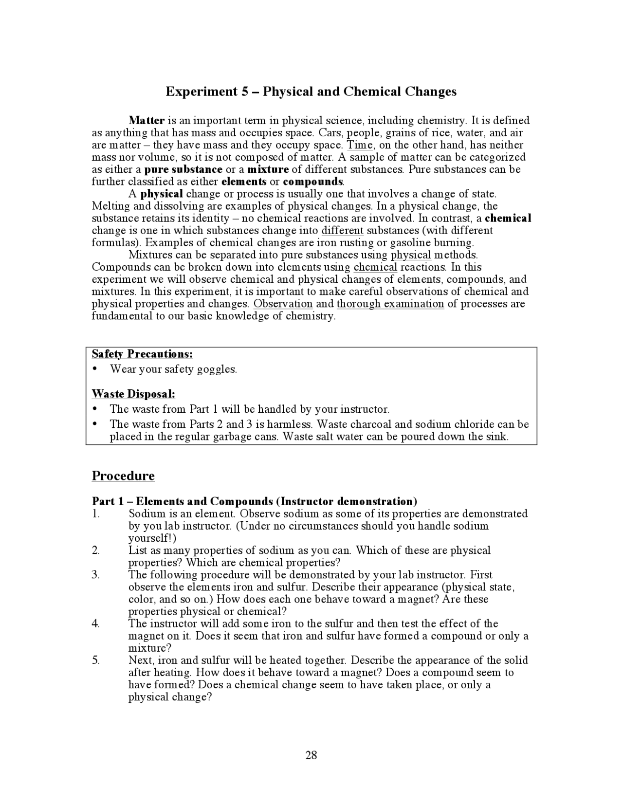 Experiment 5: Observing Physical and Chemical Changes of Elements ...