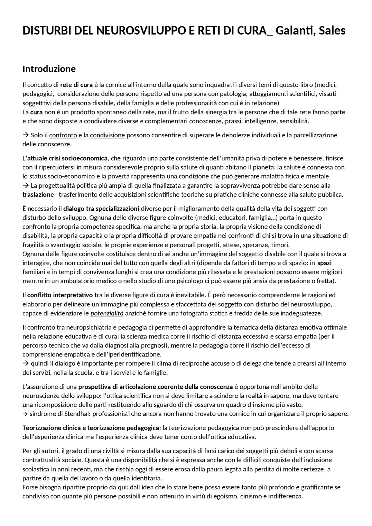 Riassunto Disturbi Del Neurosviluppo E Reti Di Cura Schemi E Mappe