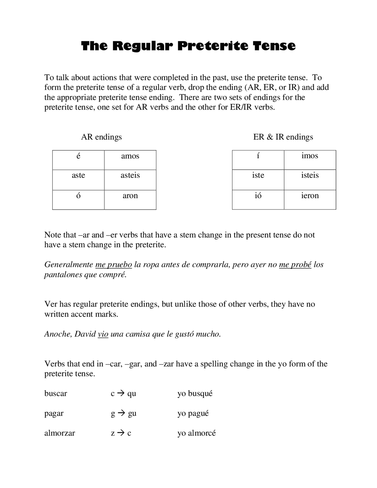 The Regular Preterite Tense | Slides Grammar and Composition | Docsity