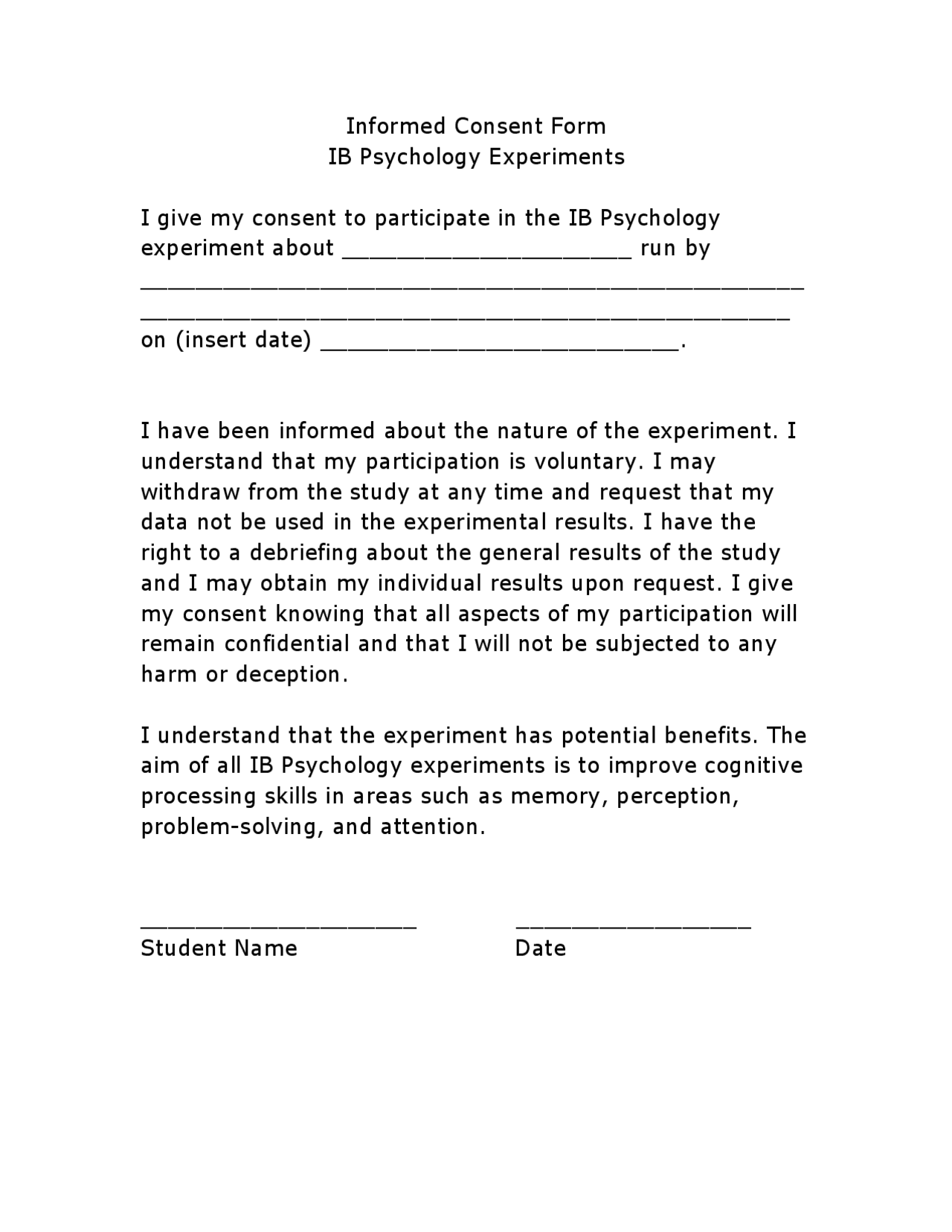 Informed Consent Form Psychology