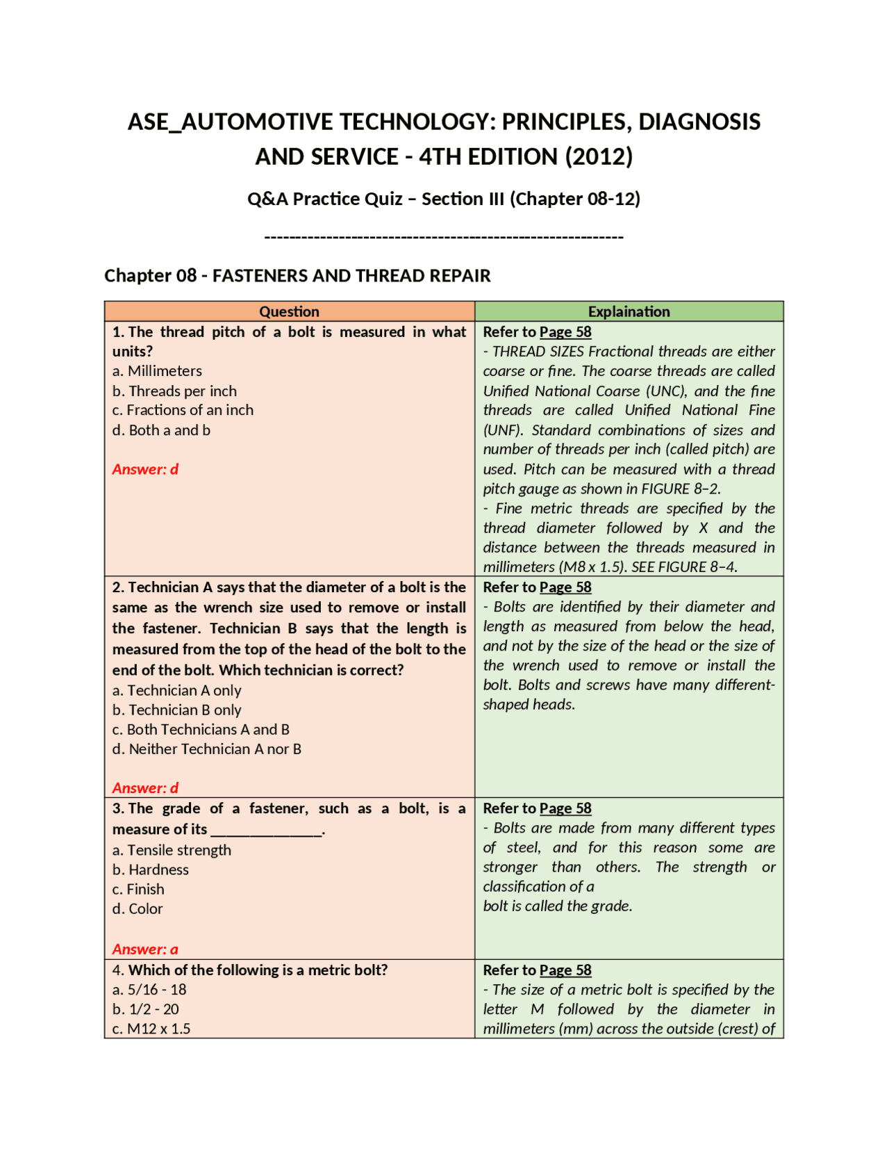 [Q&A - Chapter 08-12] AUTOMOTIVE TECHNOLOGY: PRINCIPLES, DIAGNOSIS AND SERVICE | Quizzes ...