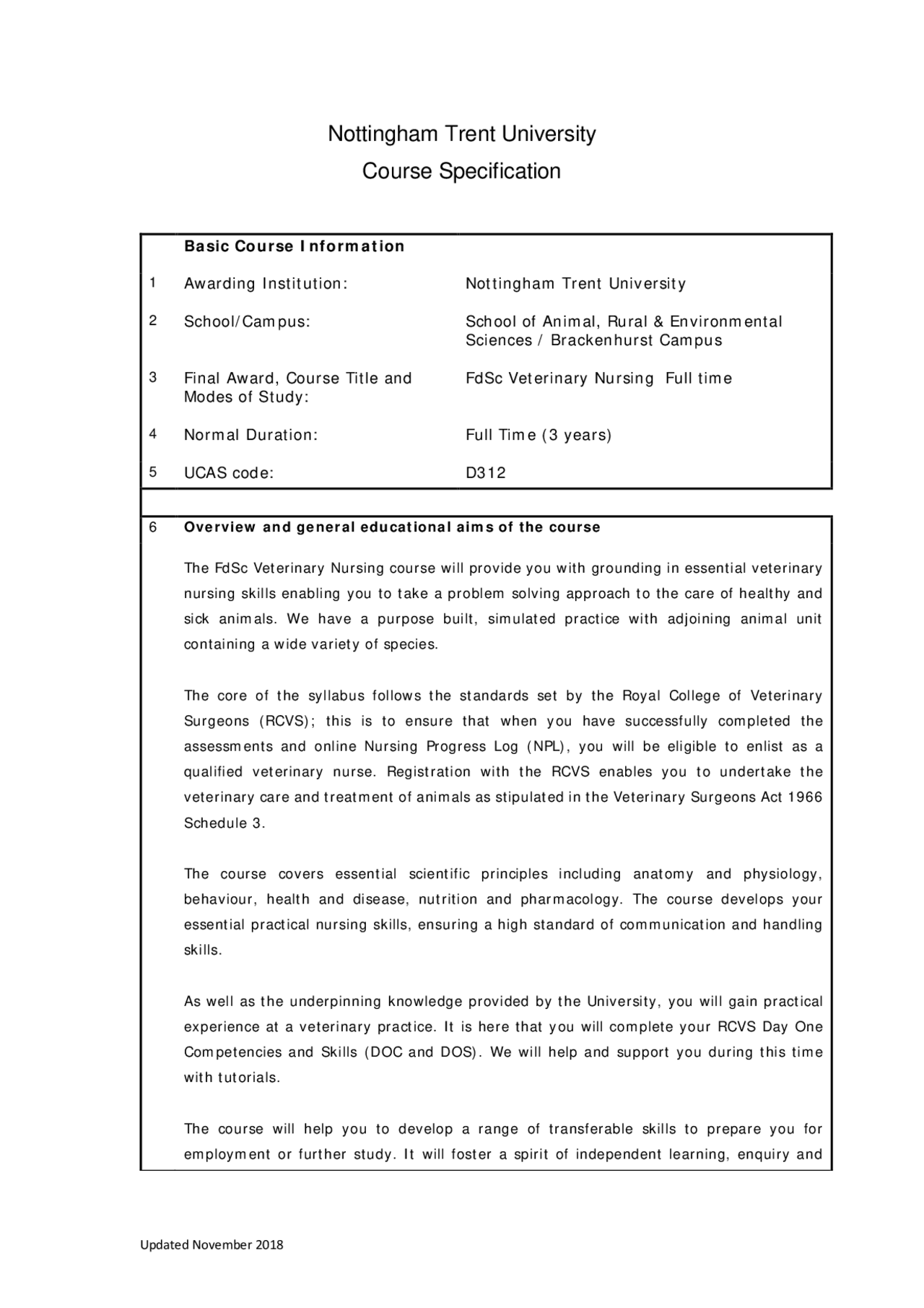 Nottingham Trent University Course Specification | Study notes Nursing ...