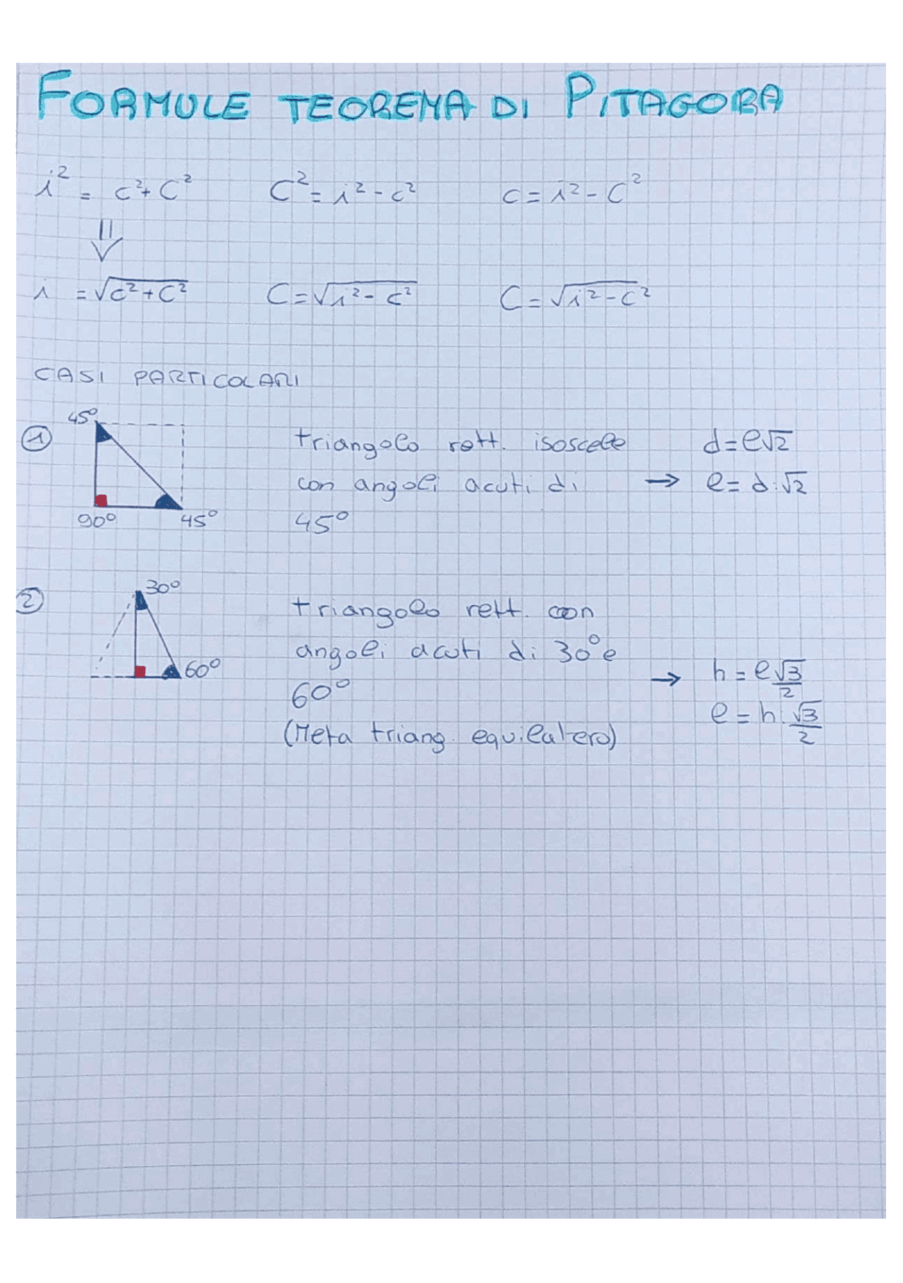 Teorema di Pitagora, formule aree dei poligoni | Appunti di Matematica ...