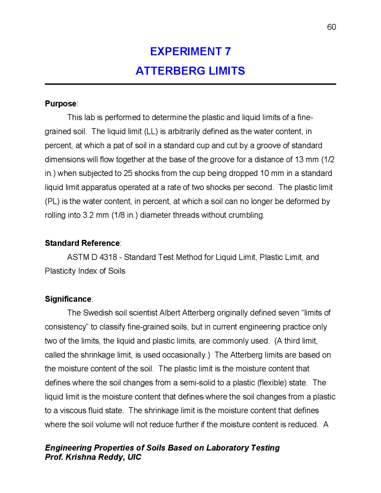 EXPERIMENT 7 ATTERBERG LIMITS | Lecture notes Engineering | Docsity
