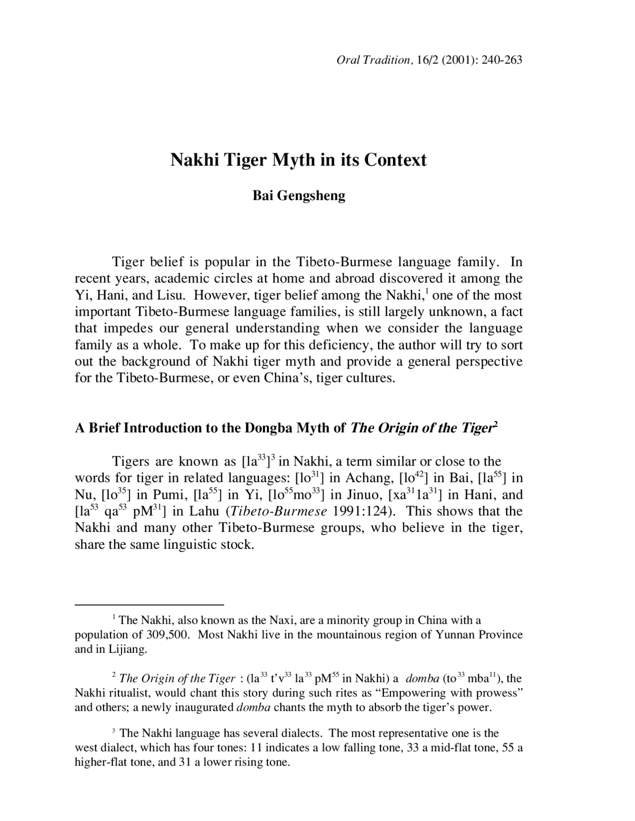 Nakhi Tiger Myth in its Context | Exams History | Docsity