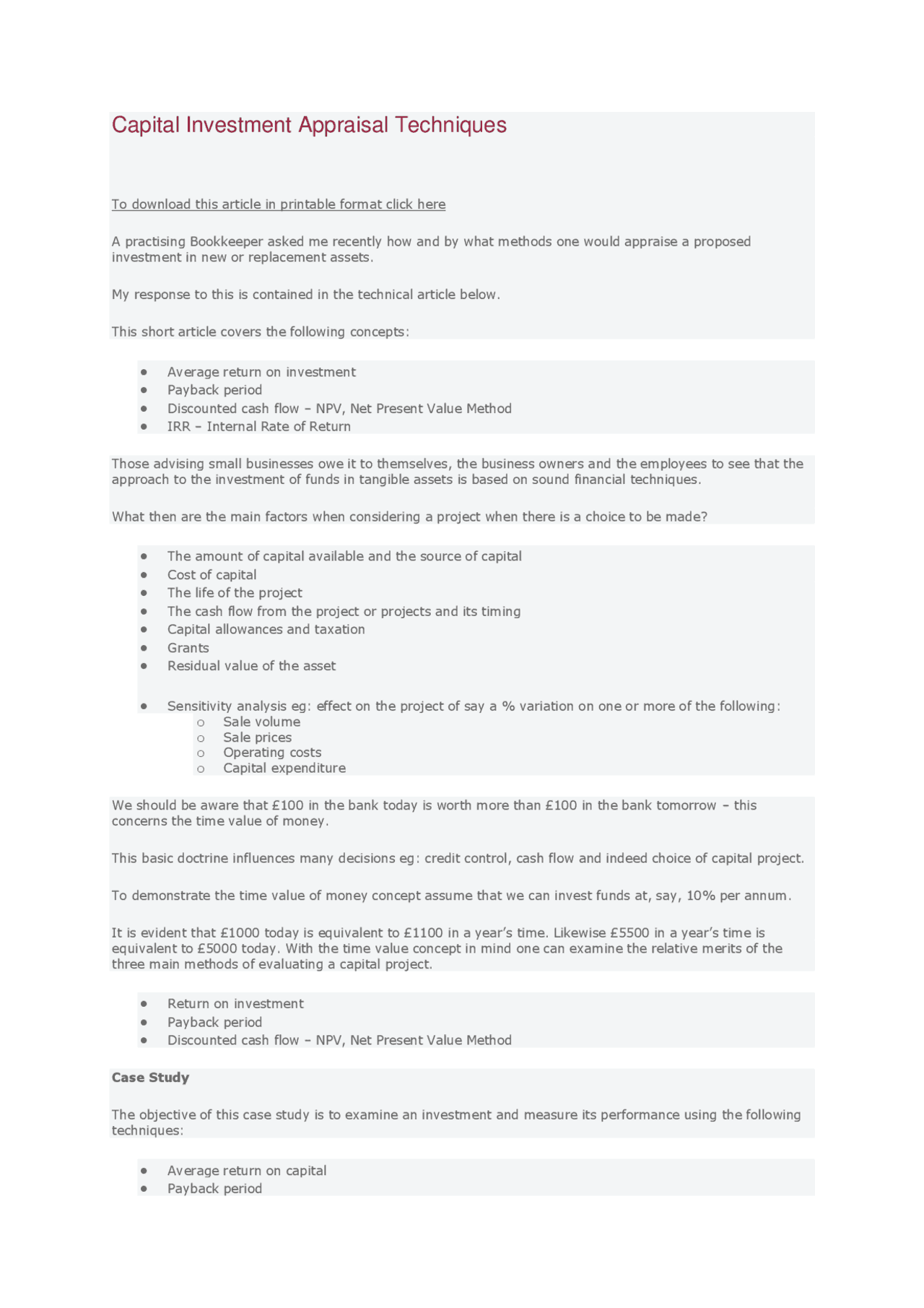Capital Investment Appraisal Techniques | Monografías, Ensayos Economía ...