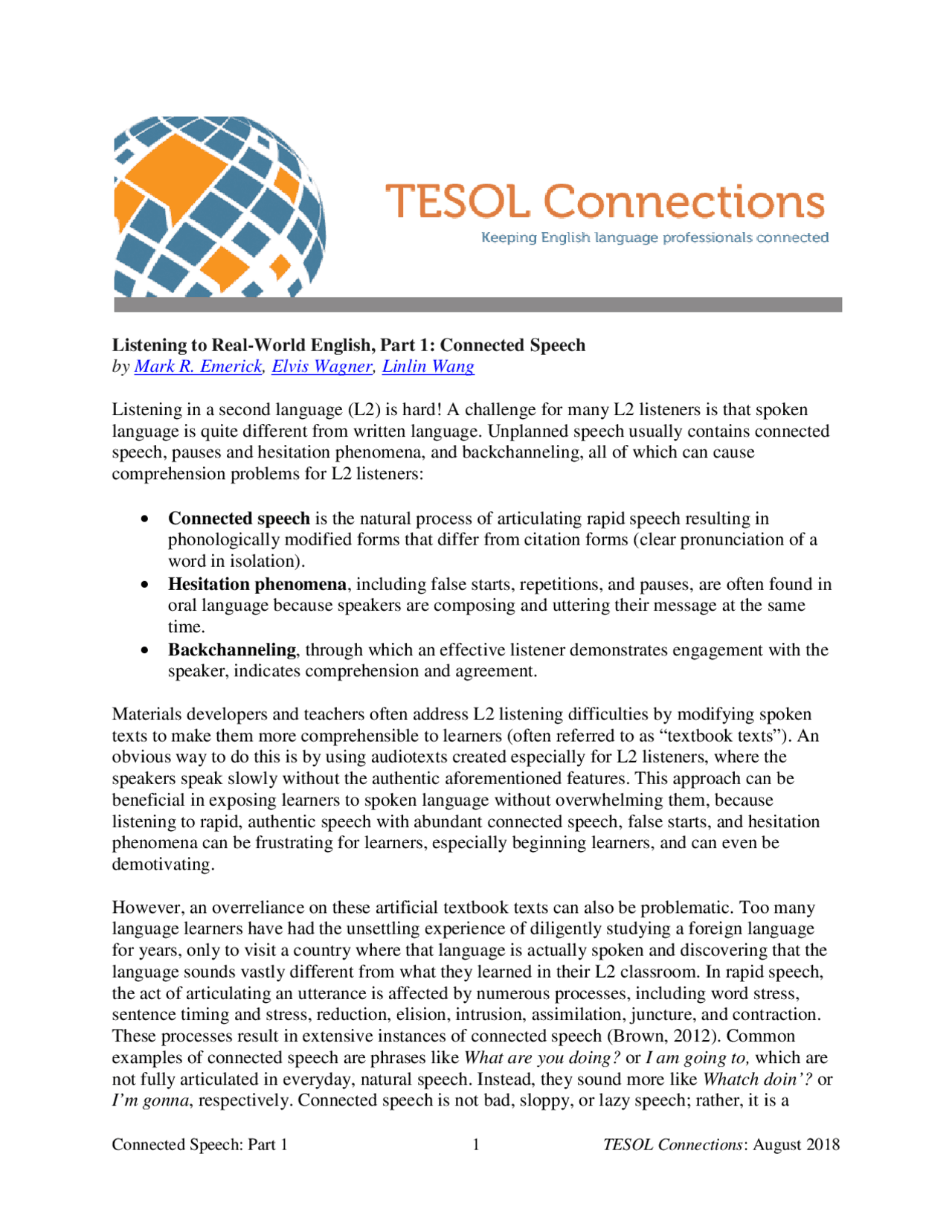 Listening to Real-World English, Part 1: Connected Speech by ...