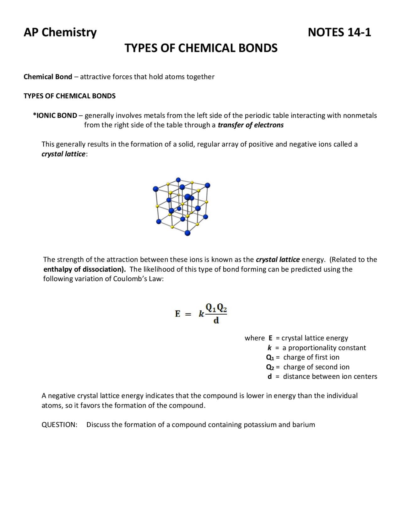 Ap Chemistry Notes Types Of Chemical Bonds And Their Characteristics