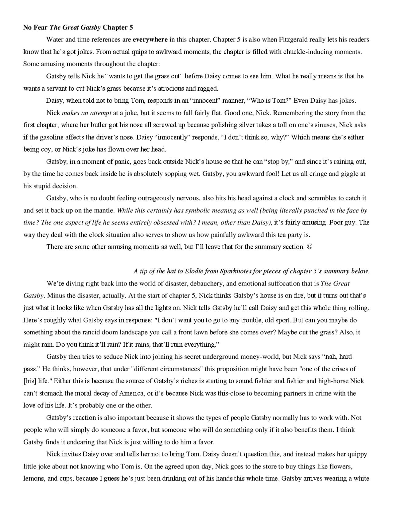 The Humorous Side of The Great Gatsby: Chapter 5 | Study notes English ...