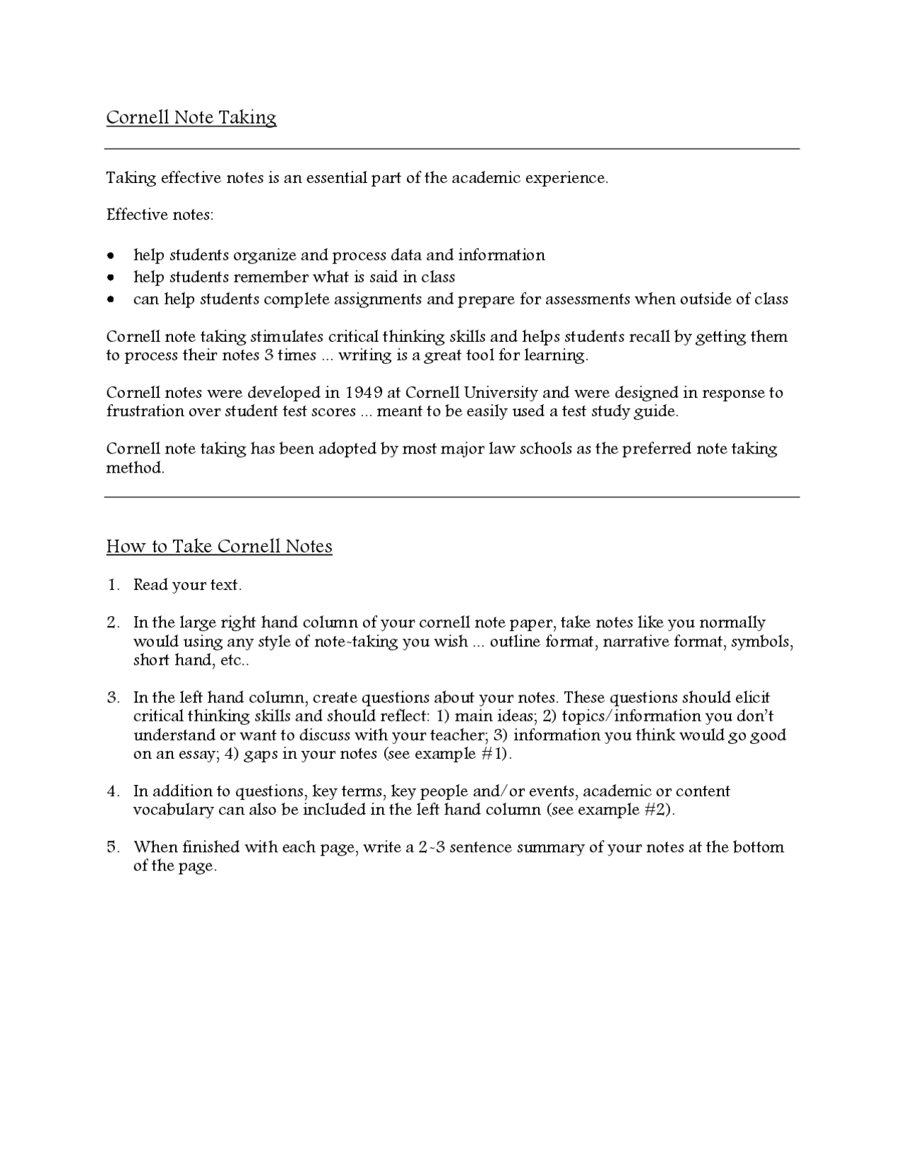 Effective Note-Taking: Cornell Method and Textbook Notes | Exercises ...