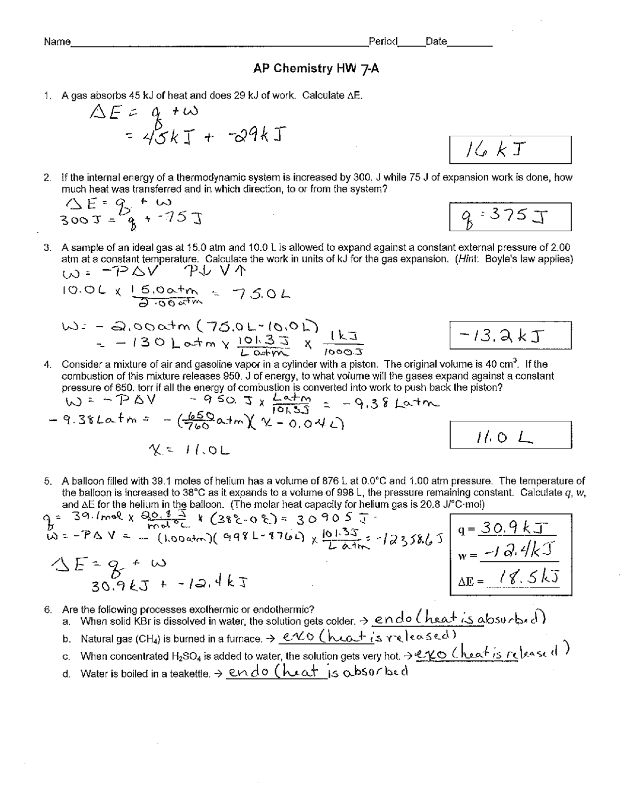 AP Chemistry HW A | Study Guides, Projects, Research Chemistry | Docsity