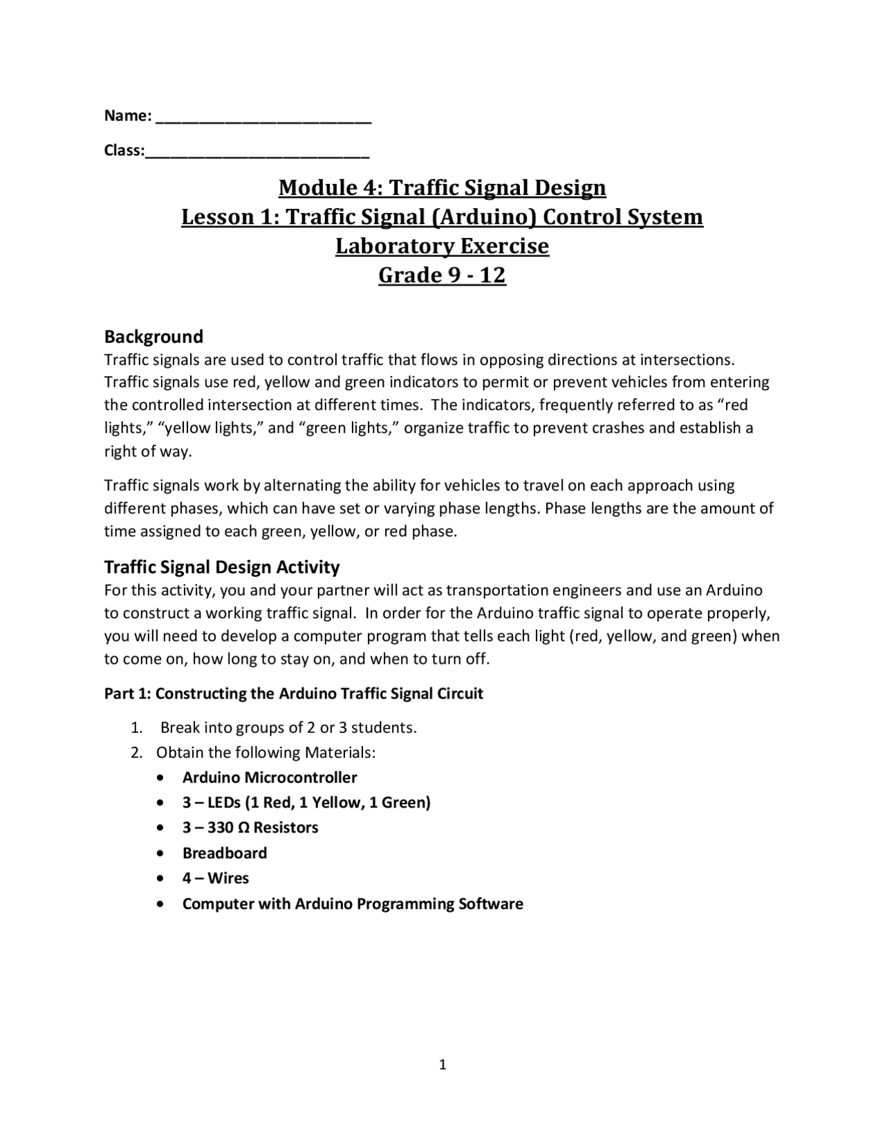 Traffic Signal (Arduino) Control System Laboratory Exercise ... | Study ... Traffic Signal (Arduino) Control System Laboratory Exercise ... | Study ...