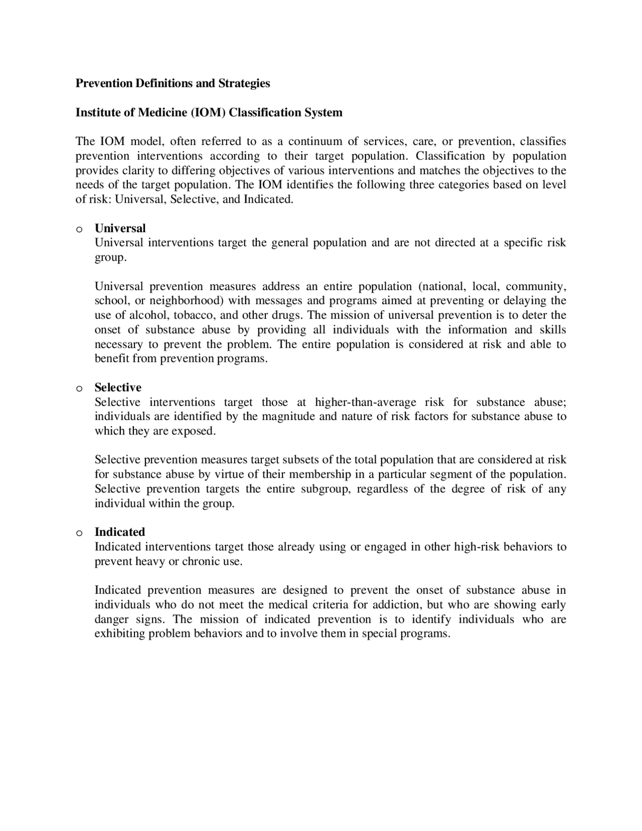 Prevention Strategies: Universal, Selective, Indicated Interventions ...