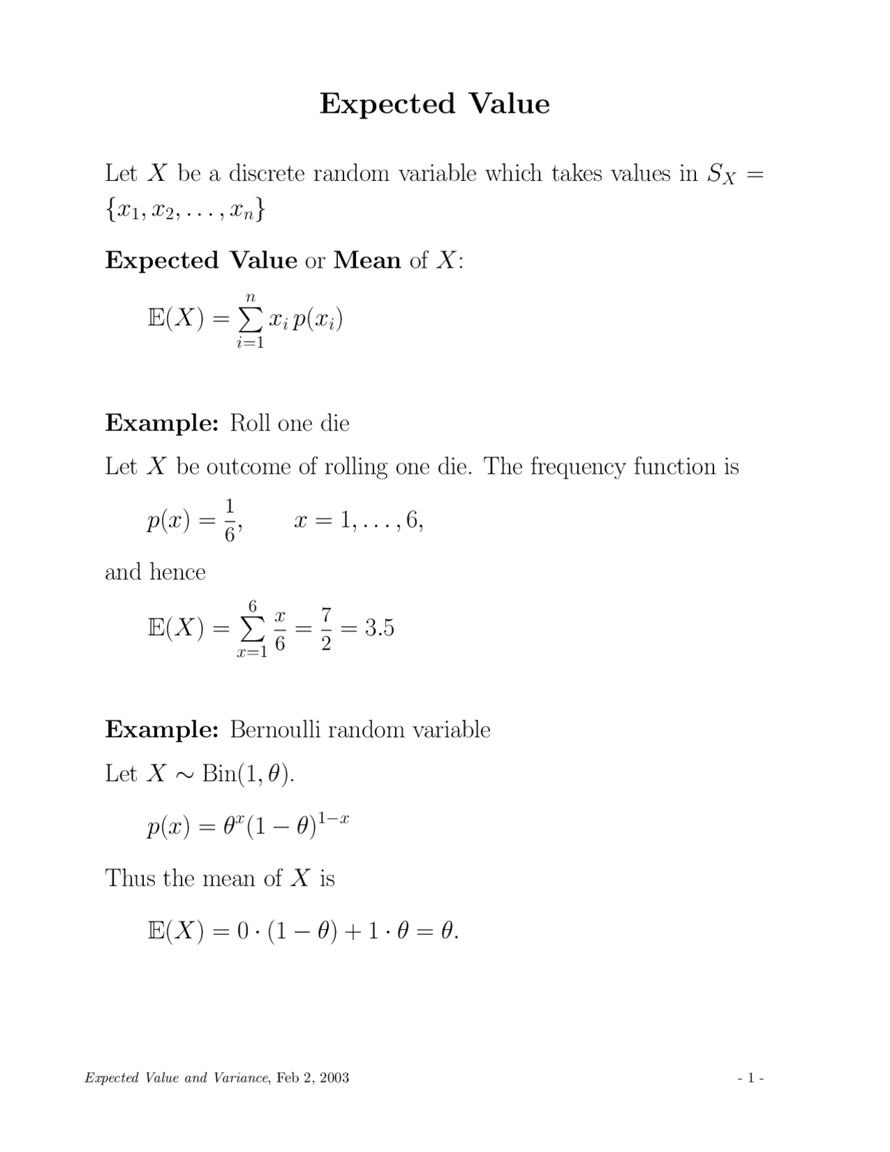 Expected Value | Study notes Calculus | Docsity
