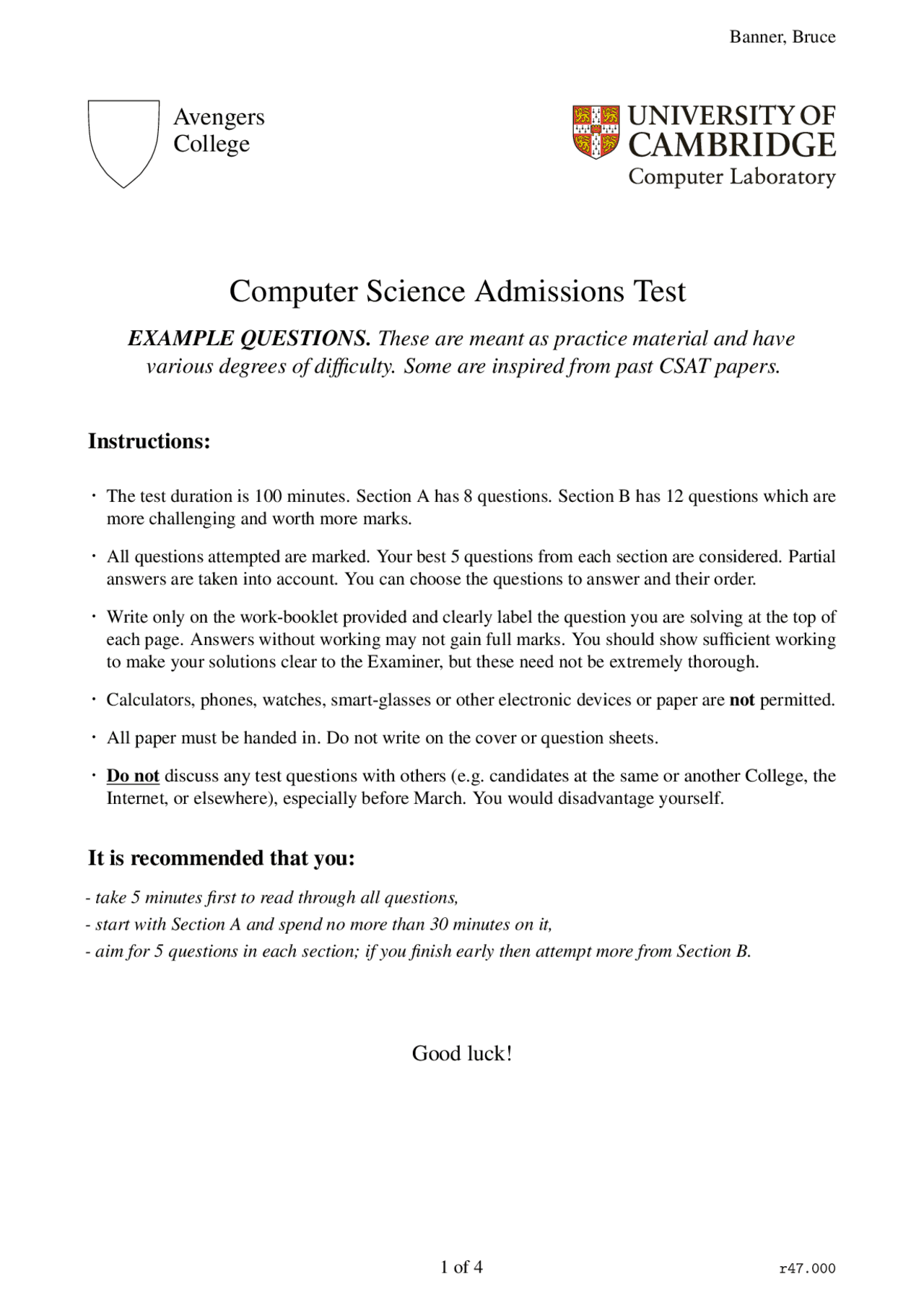 Computer Science Admissions Test Lecture Notes Computer Science Docsity 0896