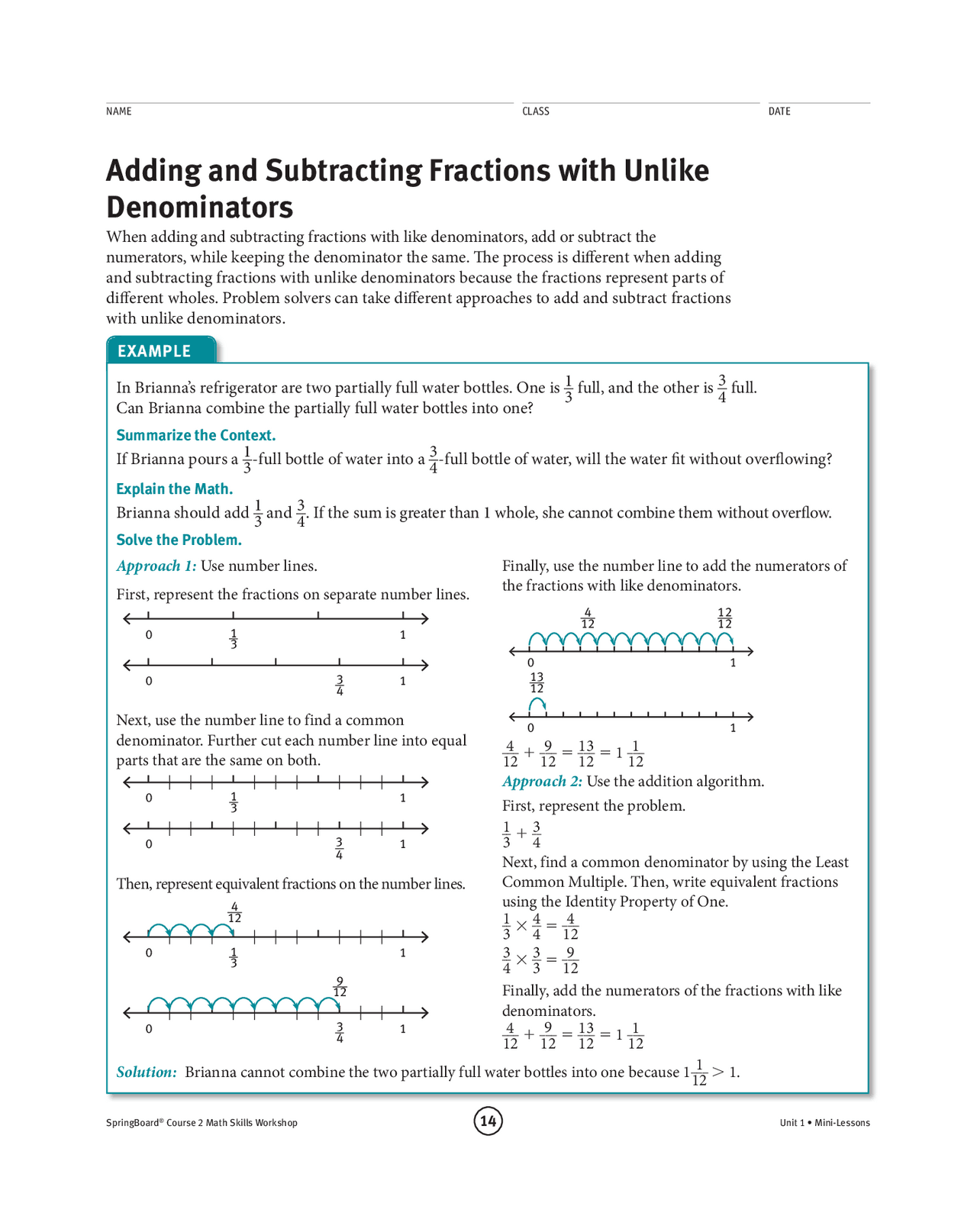 Adding and Subtracting Fractions with Unlike Denominators | Study notes ...
