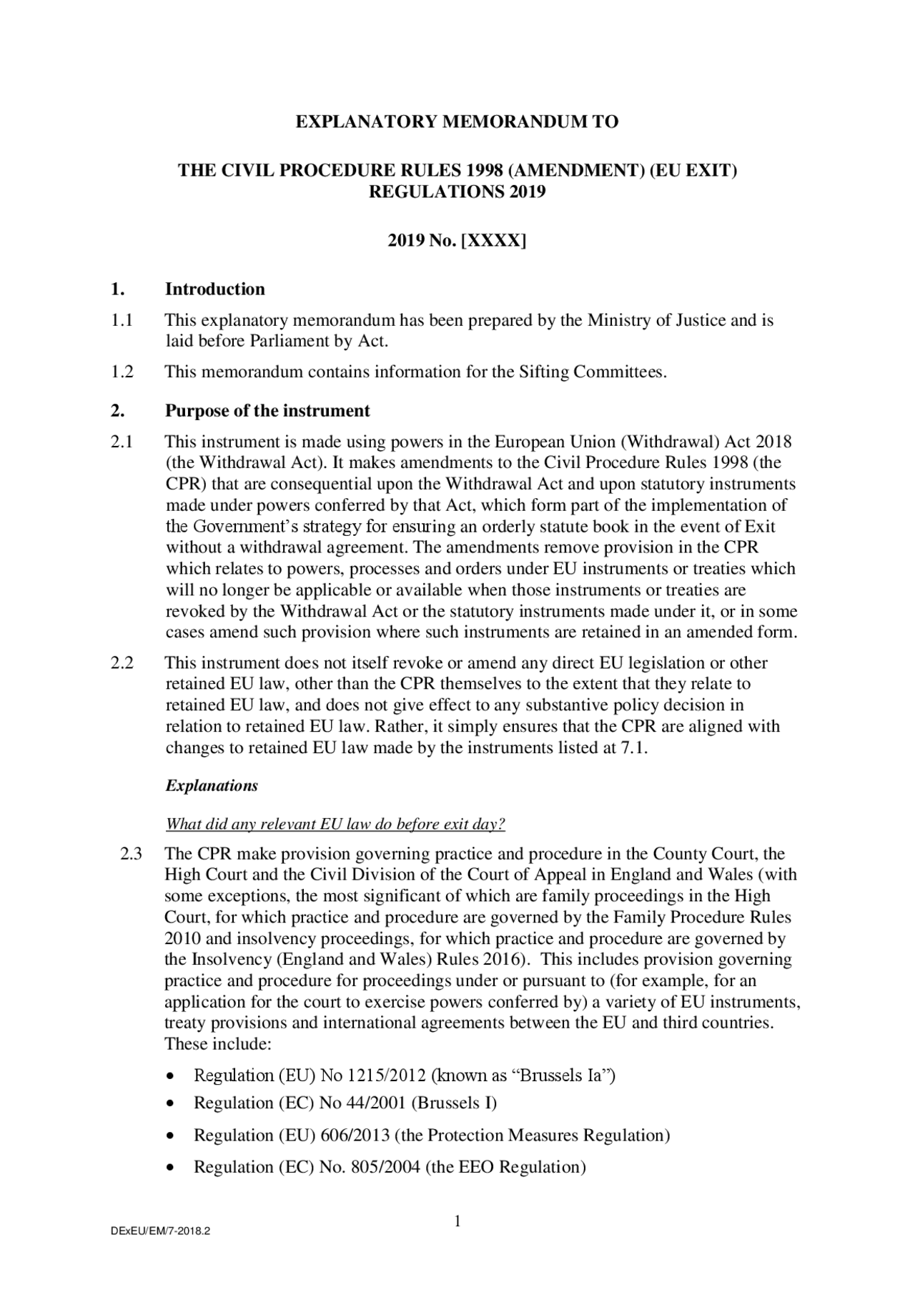 EXPLANATORY MEMORANDUM TO | Ejercicios Derecho Procesal Civil | Docsity