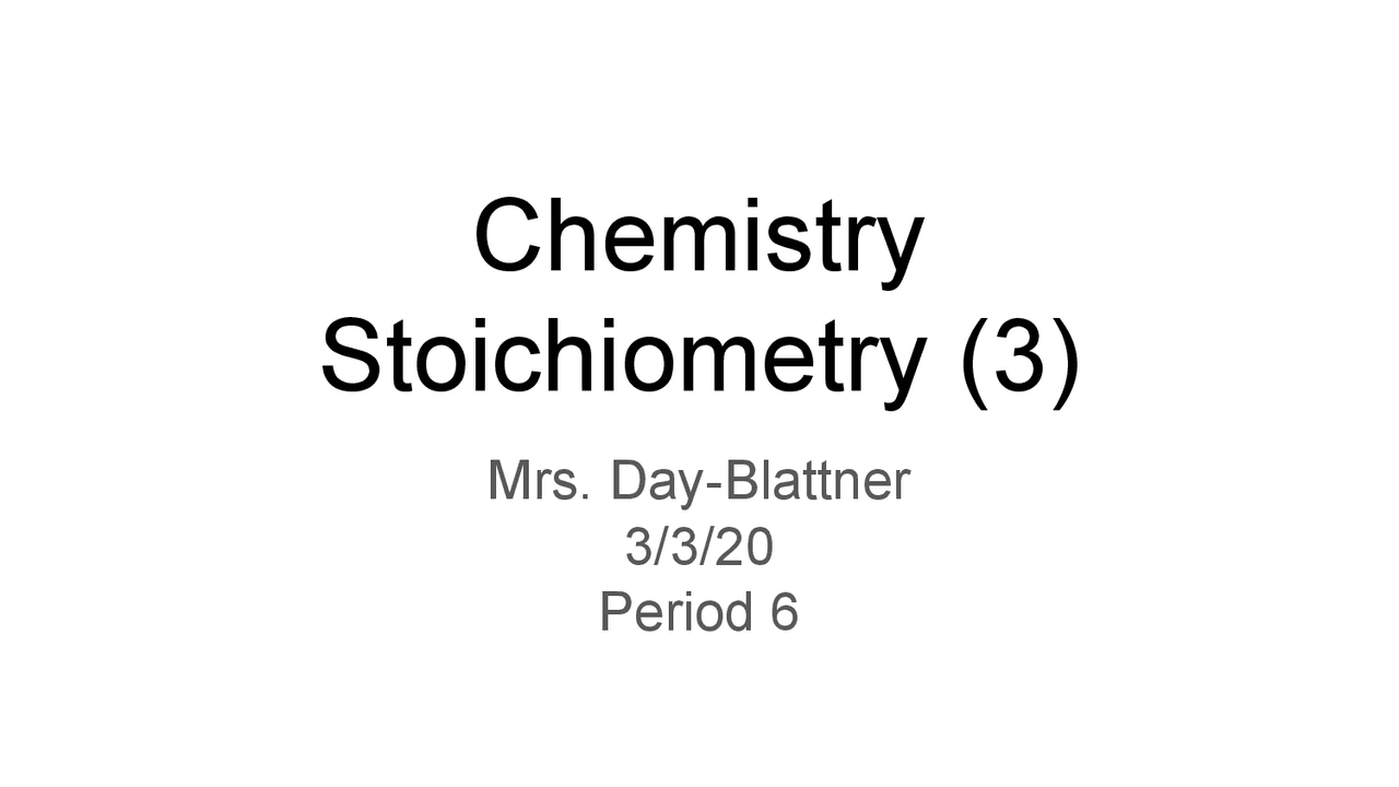 Chemistry Stoichiometry 3 Lecture Notes Chemistry Docsity