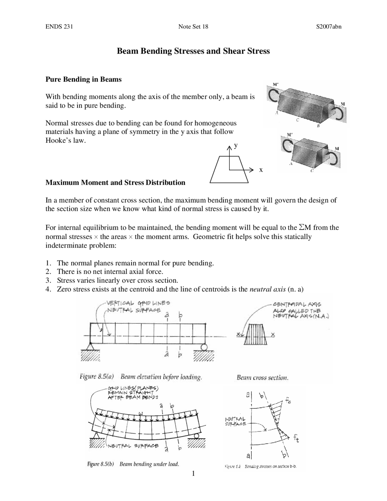 Beam Bending Stresses and Shear Stress | Summaries Law | Docsity