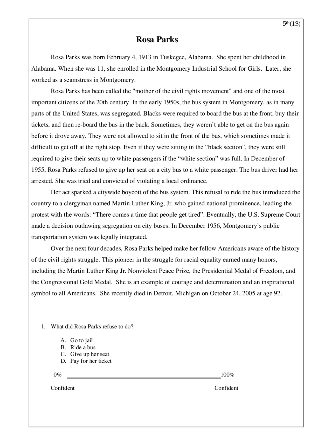 Rosa Parks | Study notes History | Docsity