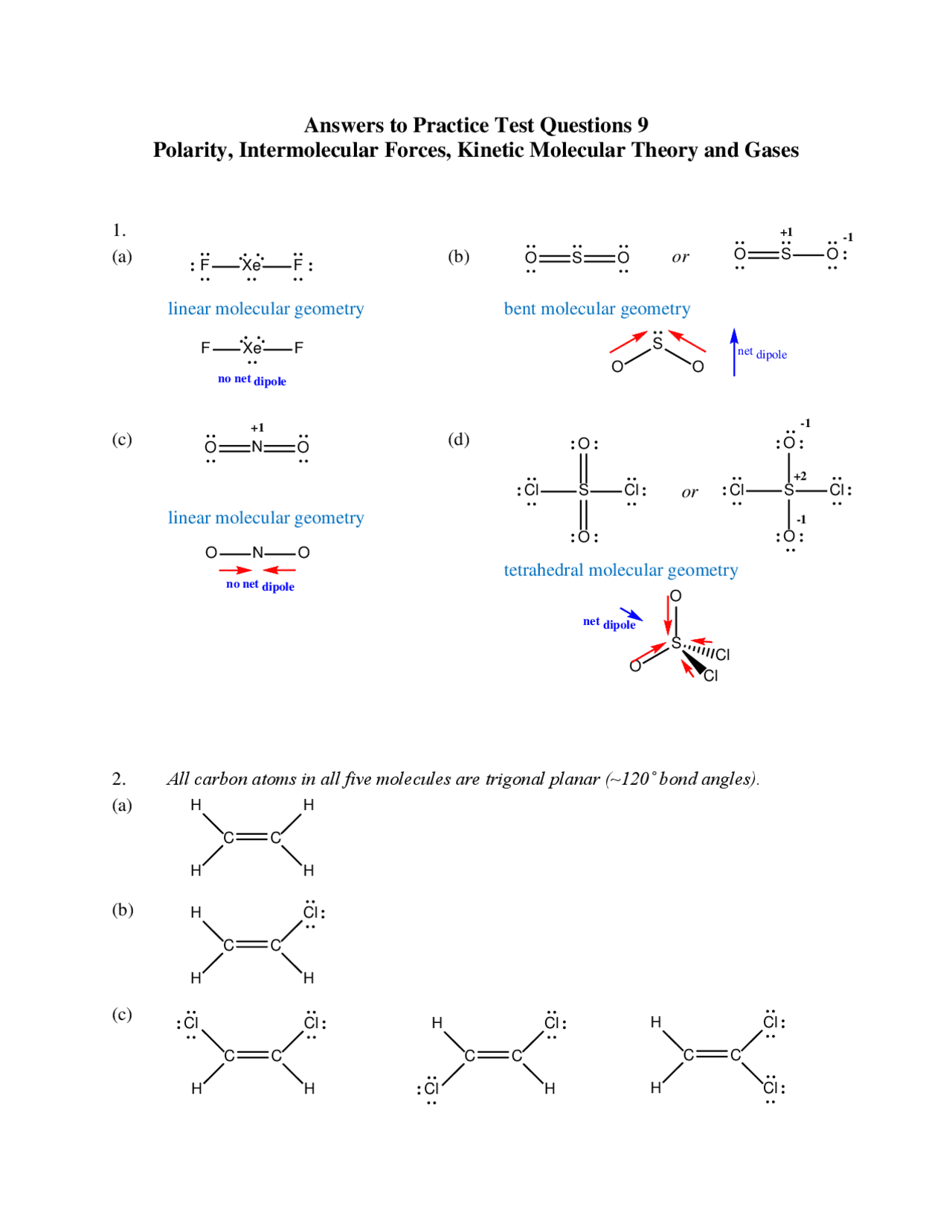 Answers to Practice Test Questions 9 Polarity | Lecture notes Chemistry ...