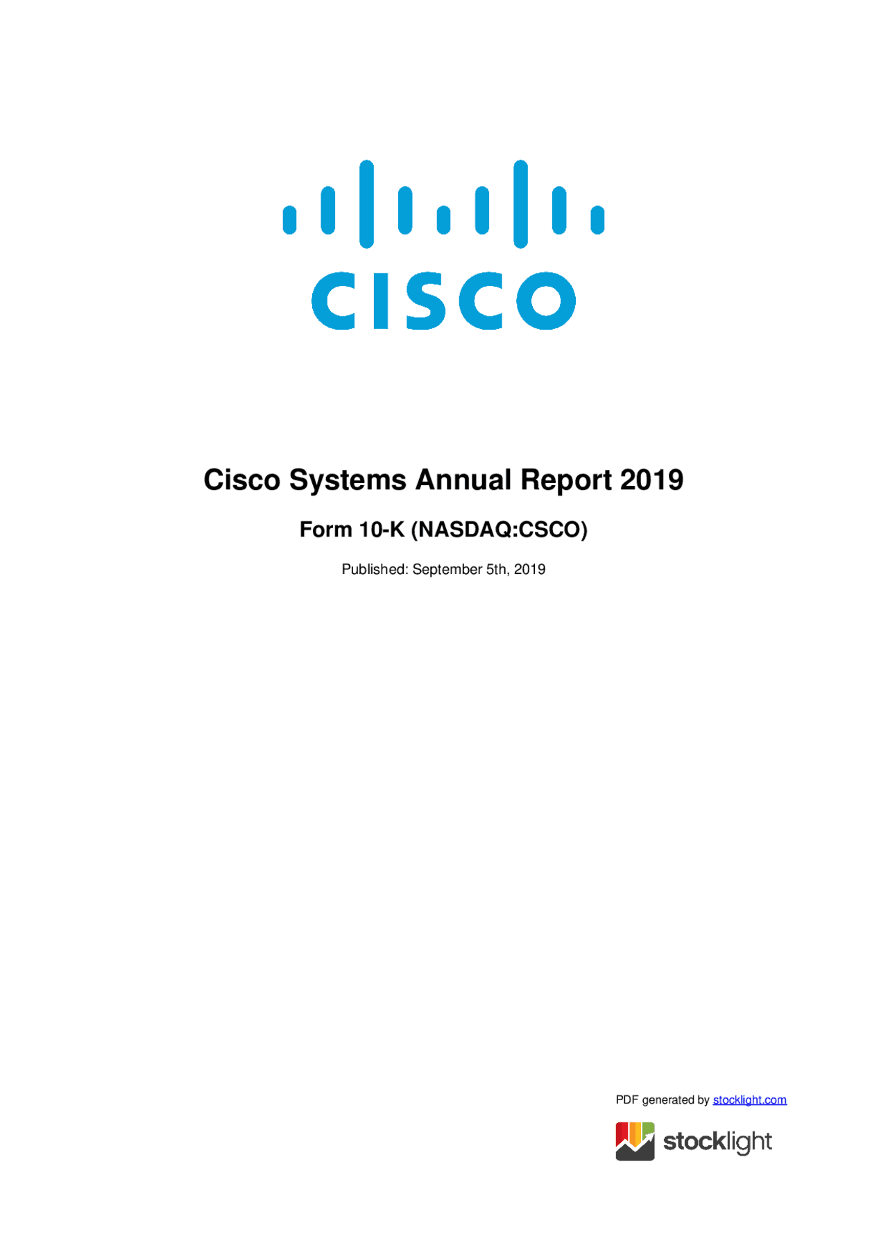 Cisco Systems Annual Report 2019 | Study notes Business | Docsity