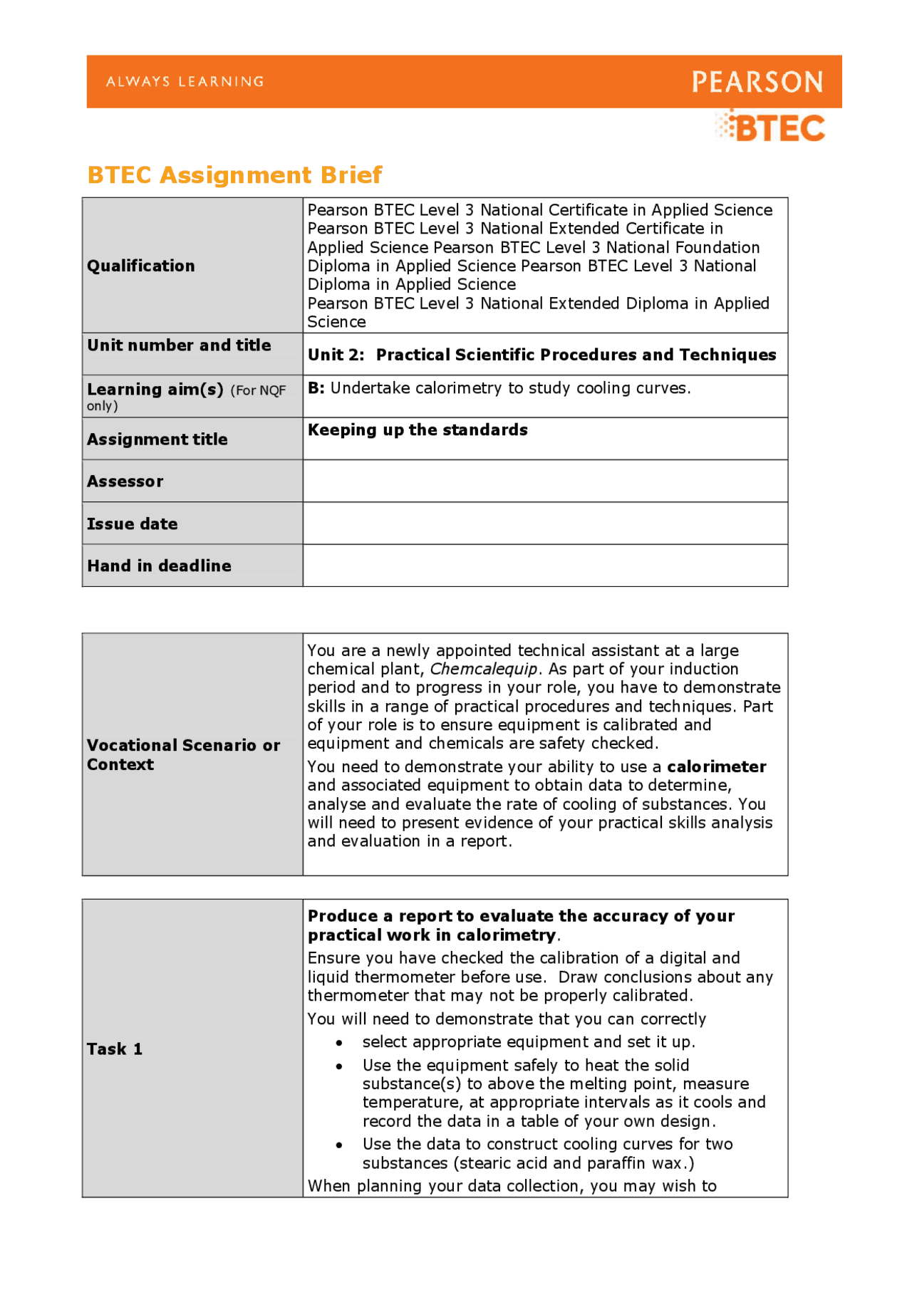 Btec Assignment Brief Lecture Notes Design Docsity