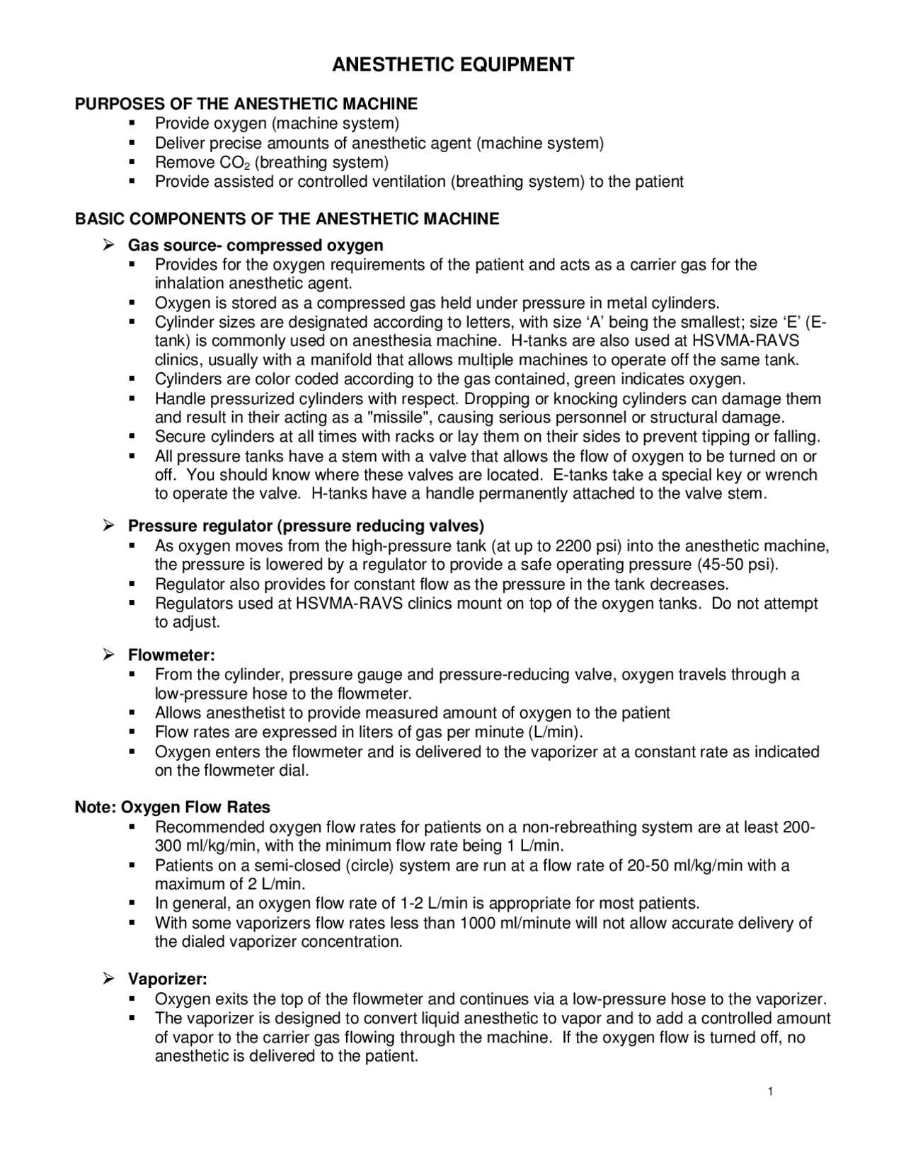 ANESTHETIC EQUIPMENT | Schemes and Mind Maps Veterinary | Docsity