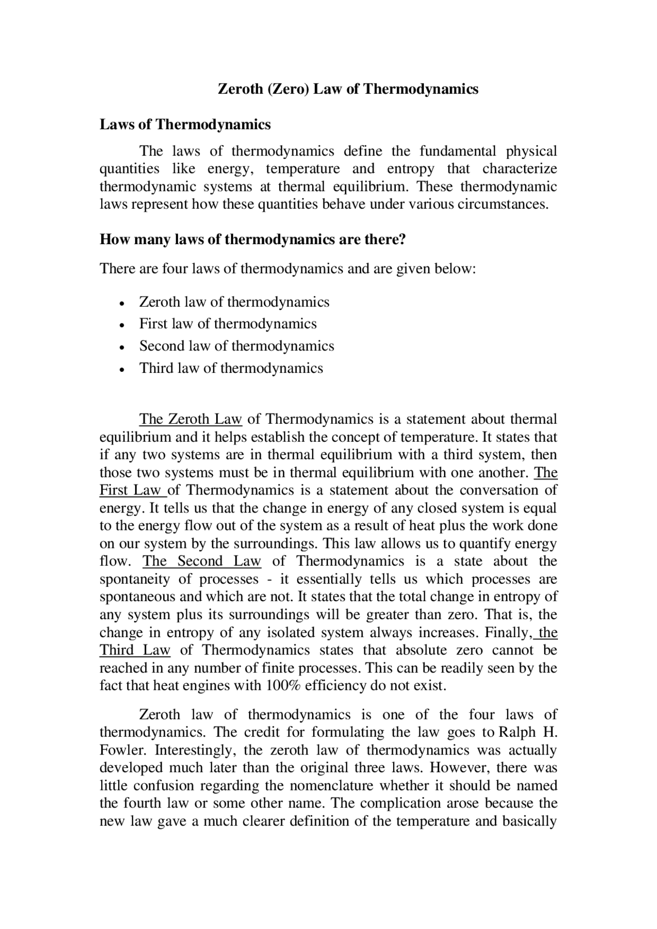 Zeroth (Zero) Law of Thermodynamics | Study notes Law | Docsity