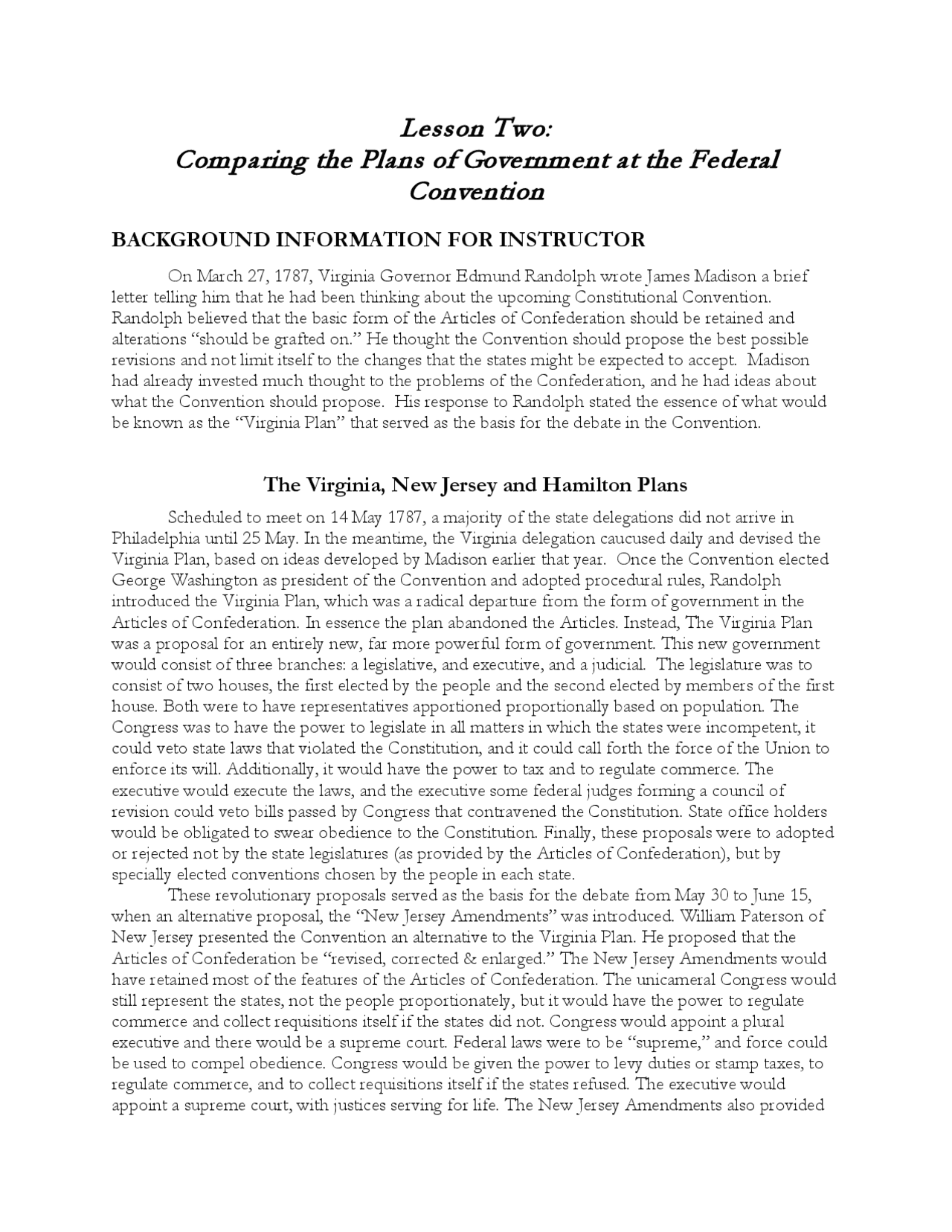 Establishing US Federal Govt: Virginia Plan, NJ Amendments & Hamilton's Plan | Schemes and Mind ...