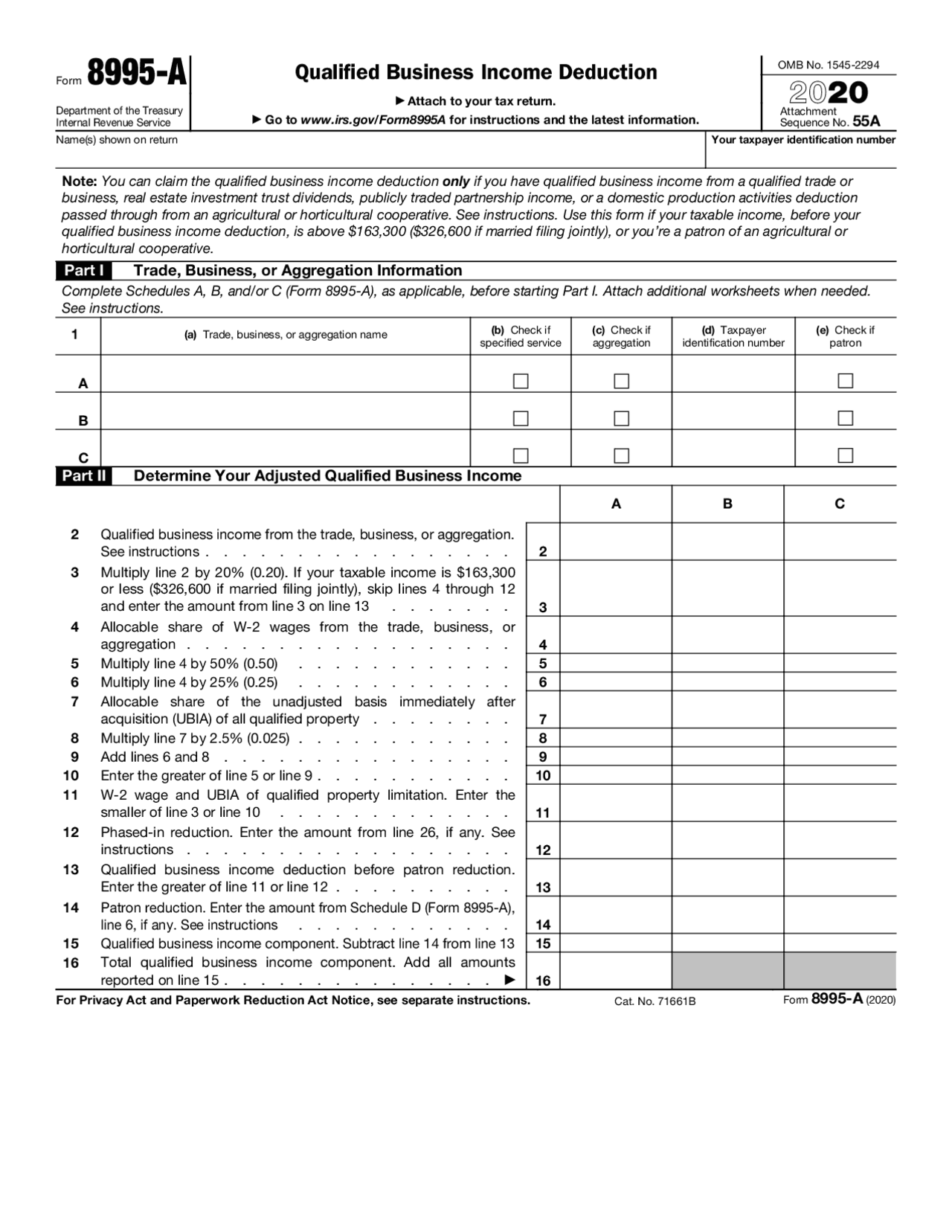 Form 8995-A: Qualified Business Income Deduction Calculation | Study ...