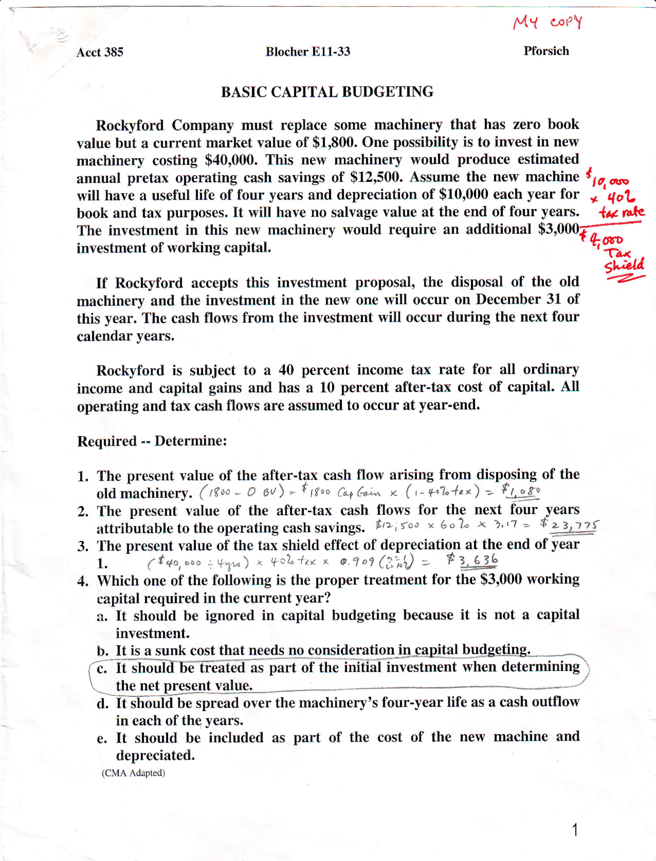 Capital Budgeting Case Study: Machine Replacement with Tax ...