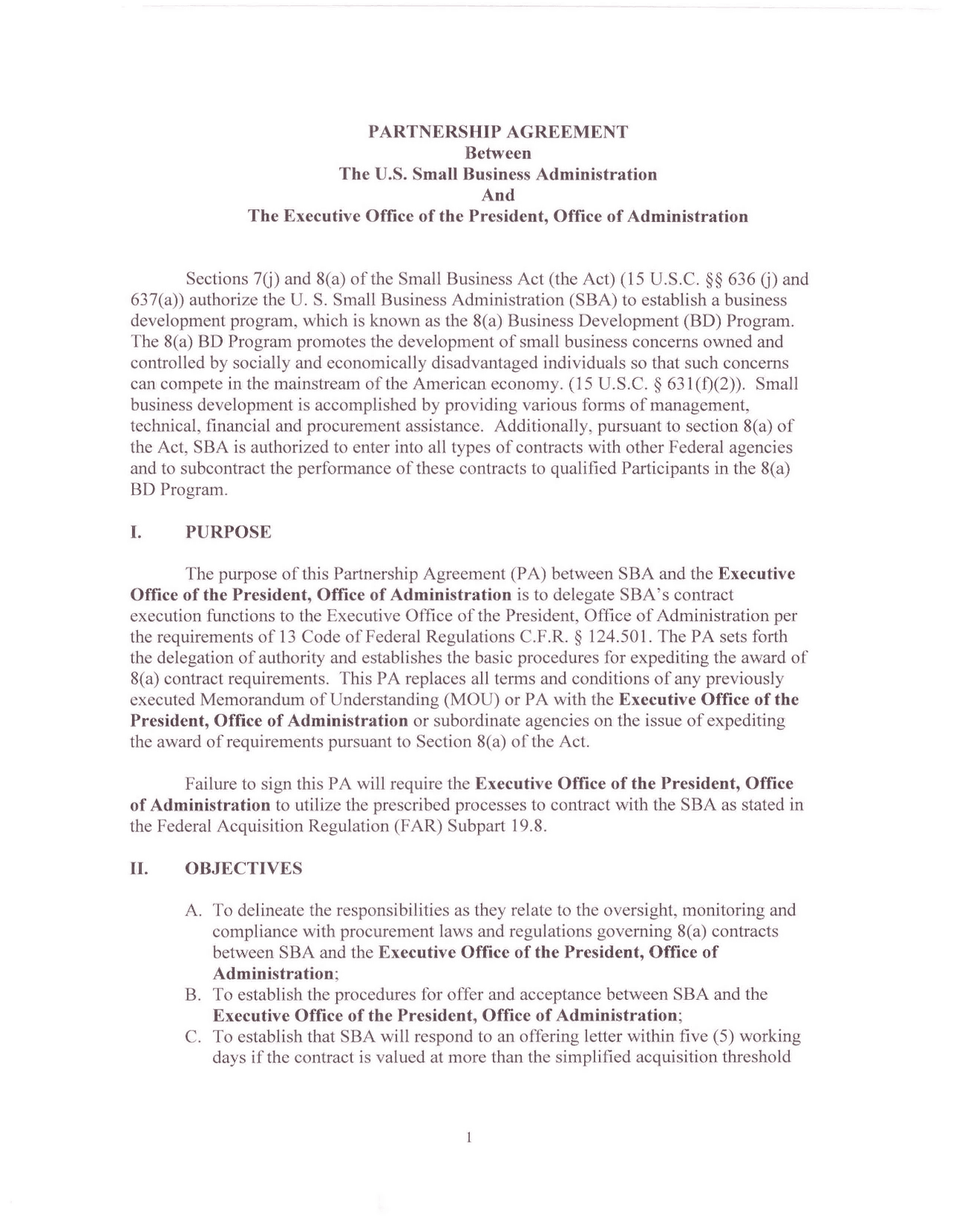 SBA-Executive Office Partnership for 8(a) Business Development Program ...