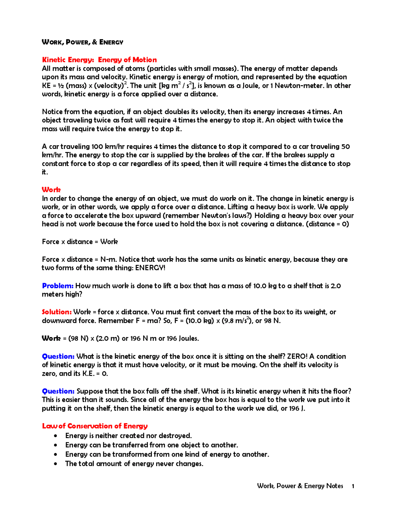WORK, POWER, & E Kinetic Energy | Study Guides, Projects, Research Law ...