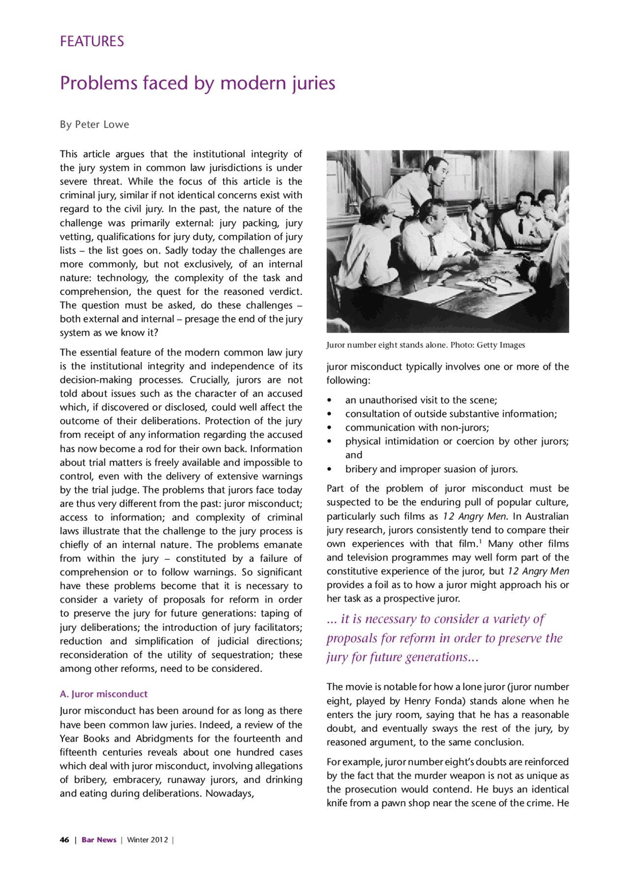 Juror Misconduct and Reforms in the Jury Process: An Internal Challenge ...