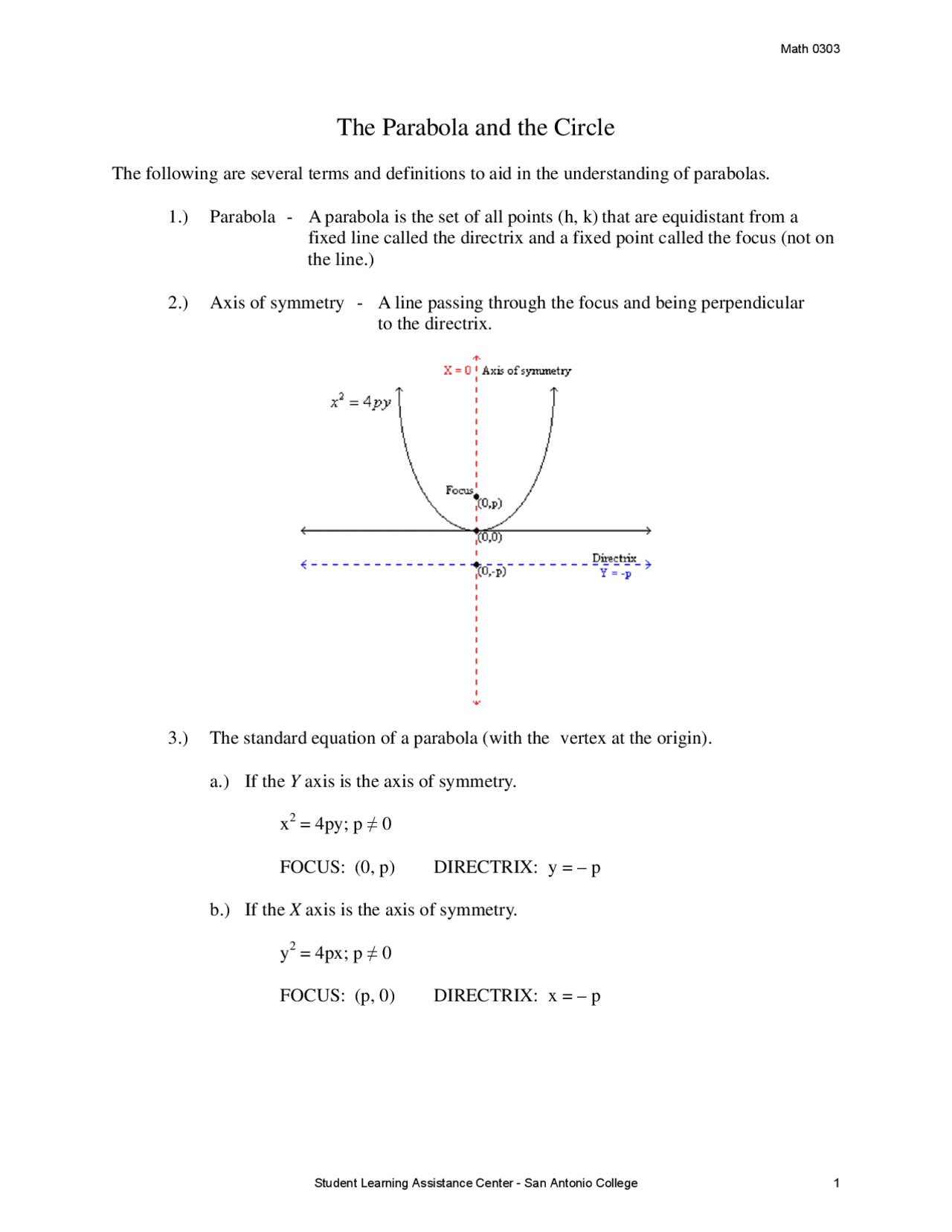 Understanding Parabolas & Circles: Focus, Directrix, Axis of Symmetry ...